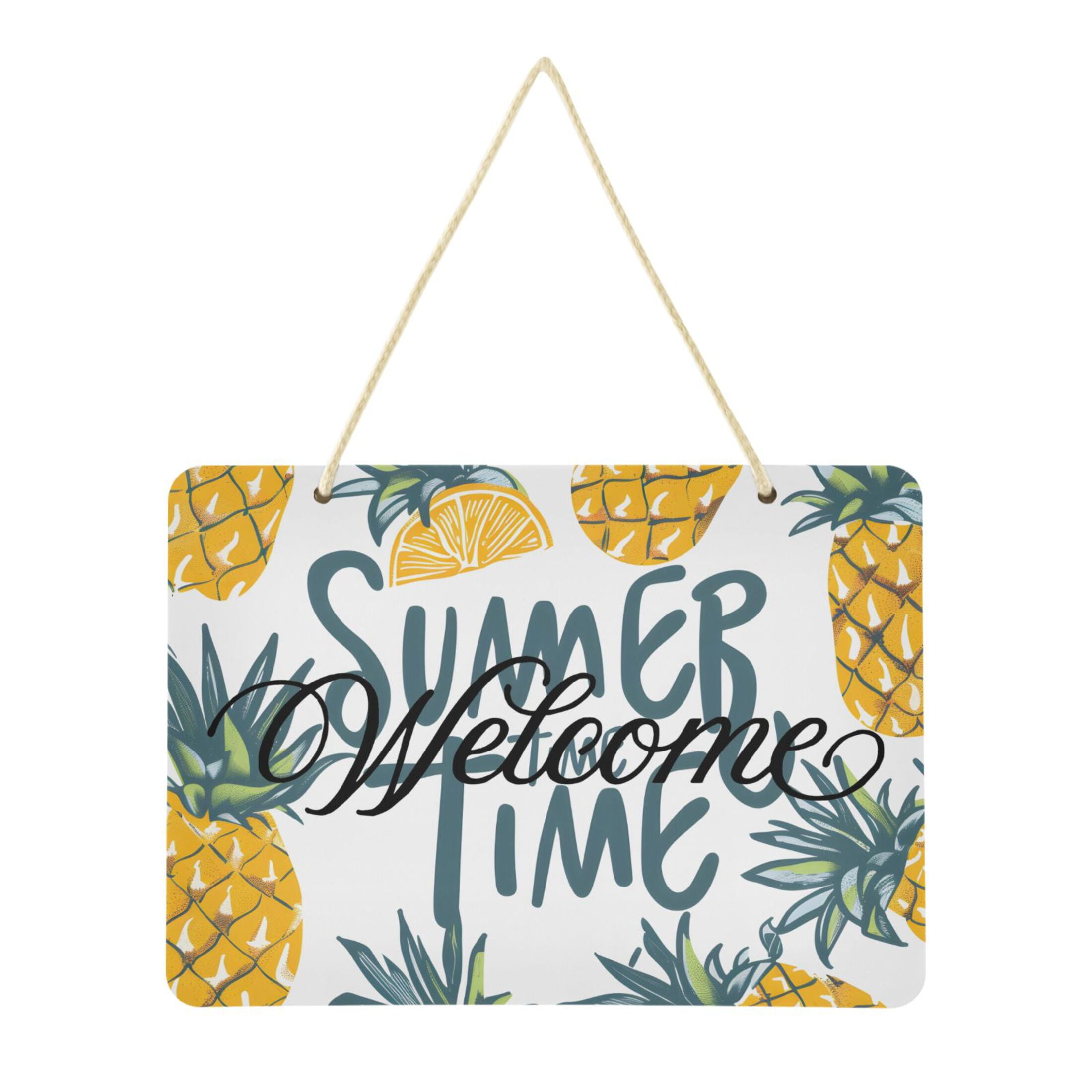 Pineapple Summer Time Welcome Sign Front Door PVC 14x10 inch Hanger ...