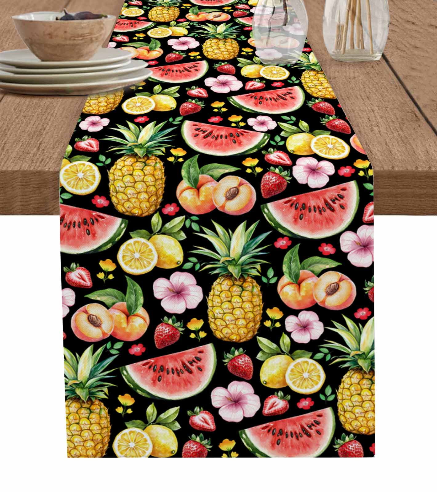 Pineapple Table Runner 72 Inches, Summer Fruit Strawberry Peach Watermelon Bed Runner Dresser ...