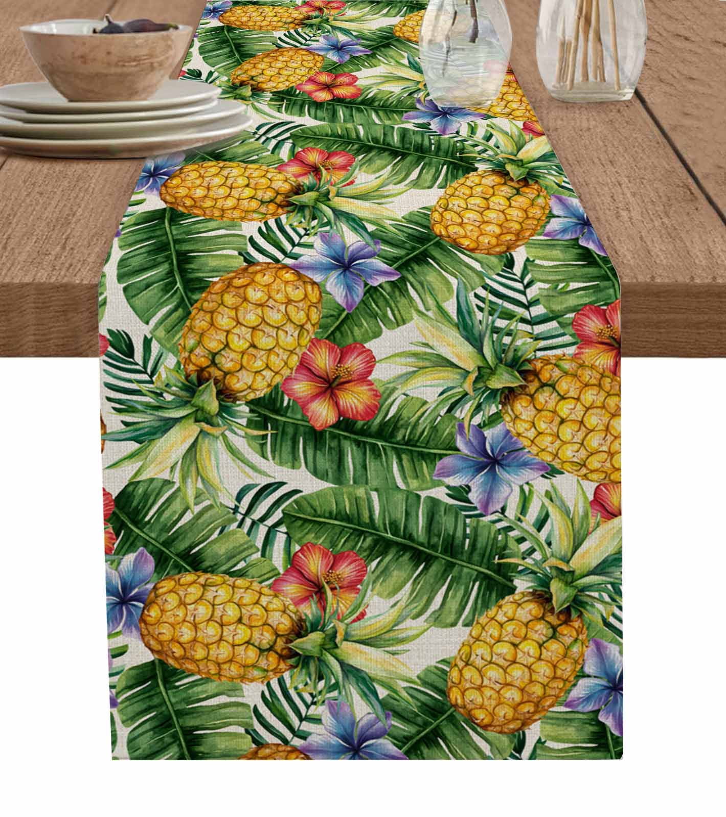 Pineapple Table Runner 72 Inches, Tropical Plants Flowers Fruit ...