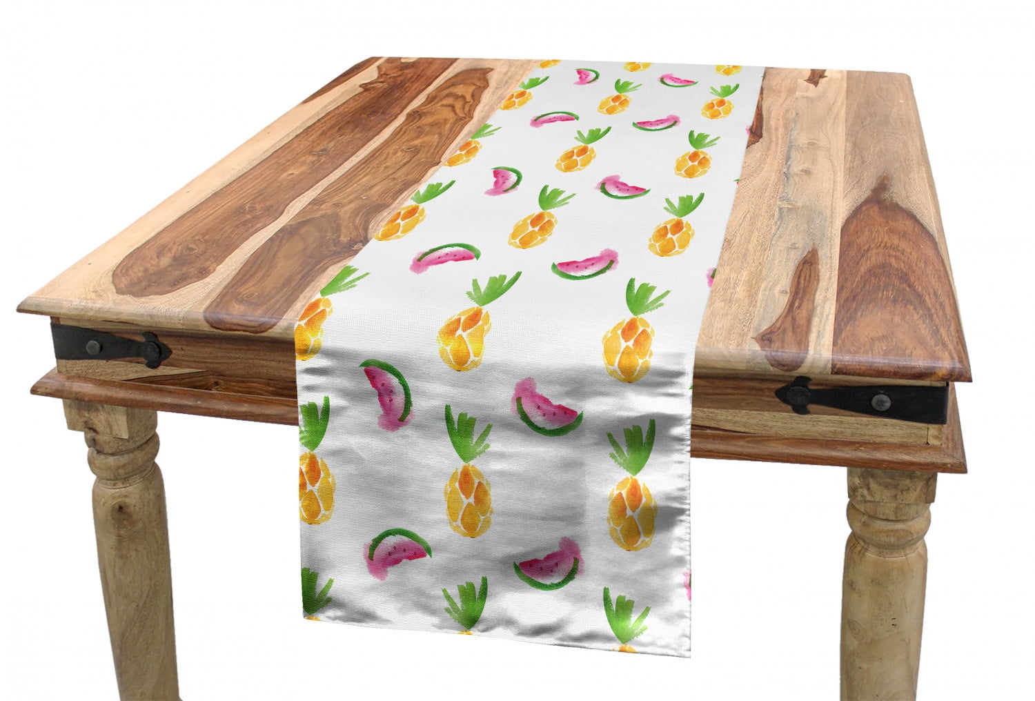 Pineapple Table Runner, Pineapple and Watermelon Fruit Themed Minimal Sketch Pastel Watercolor ...