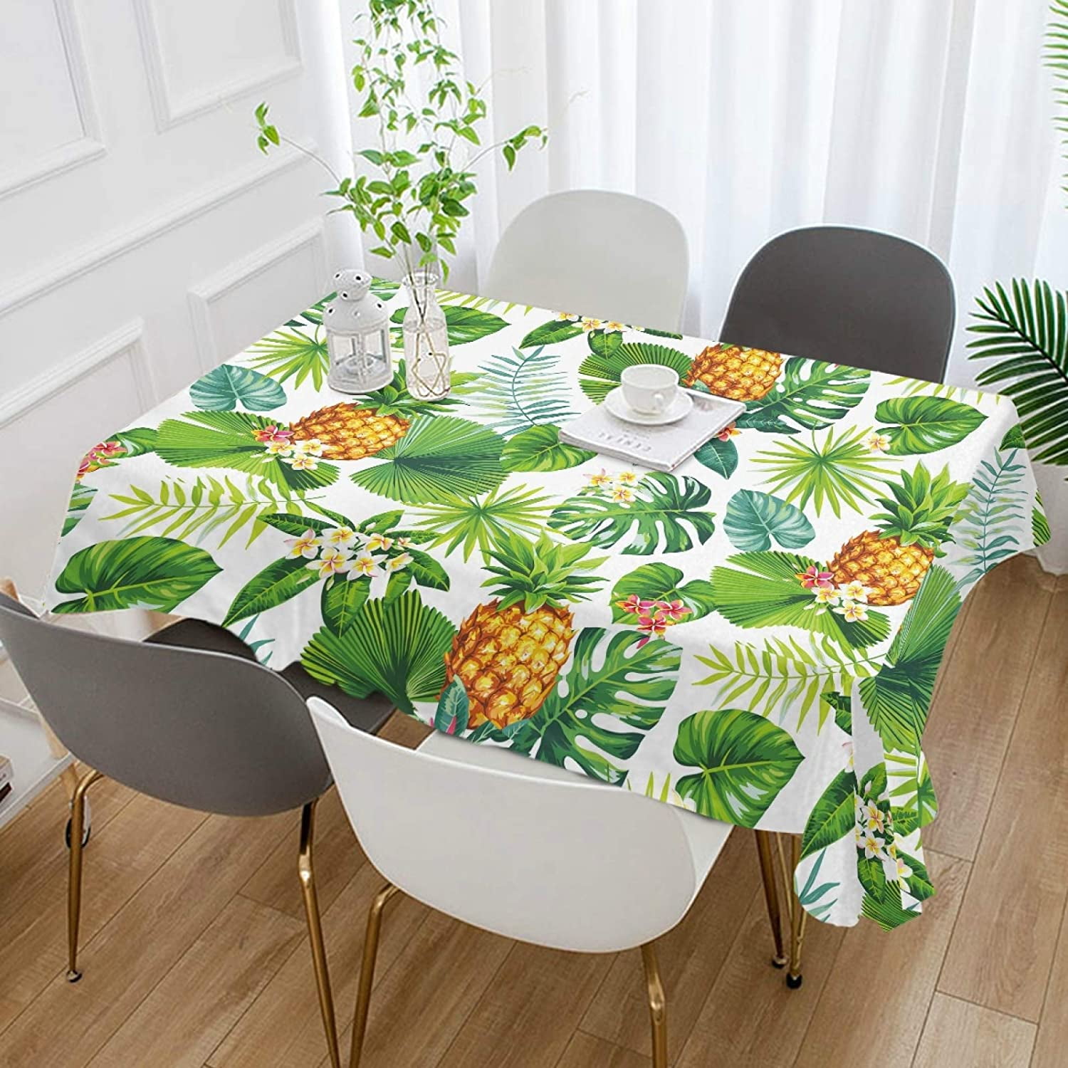 Pineapple Tropical Palm Leaf And Flower Tablecloth - Walmart.com