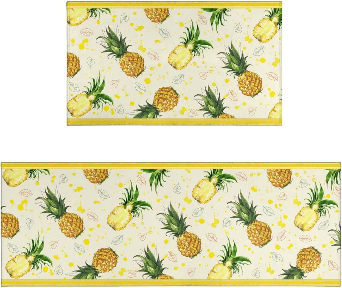 Pineapple Tropical Plant Kitchen Bathroom Rugs and Mats 2 Pieces,Non ...