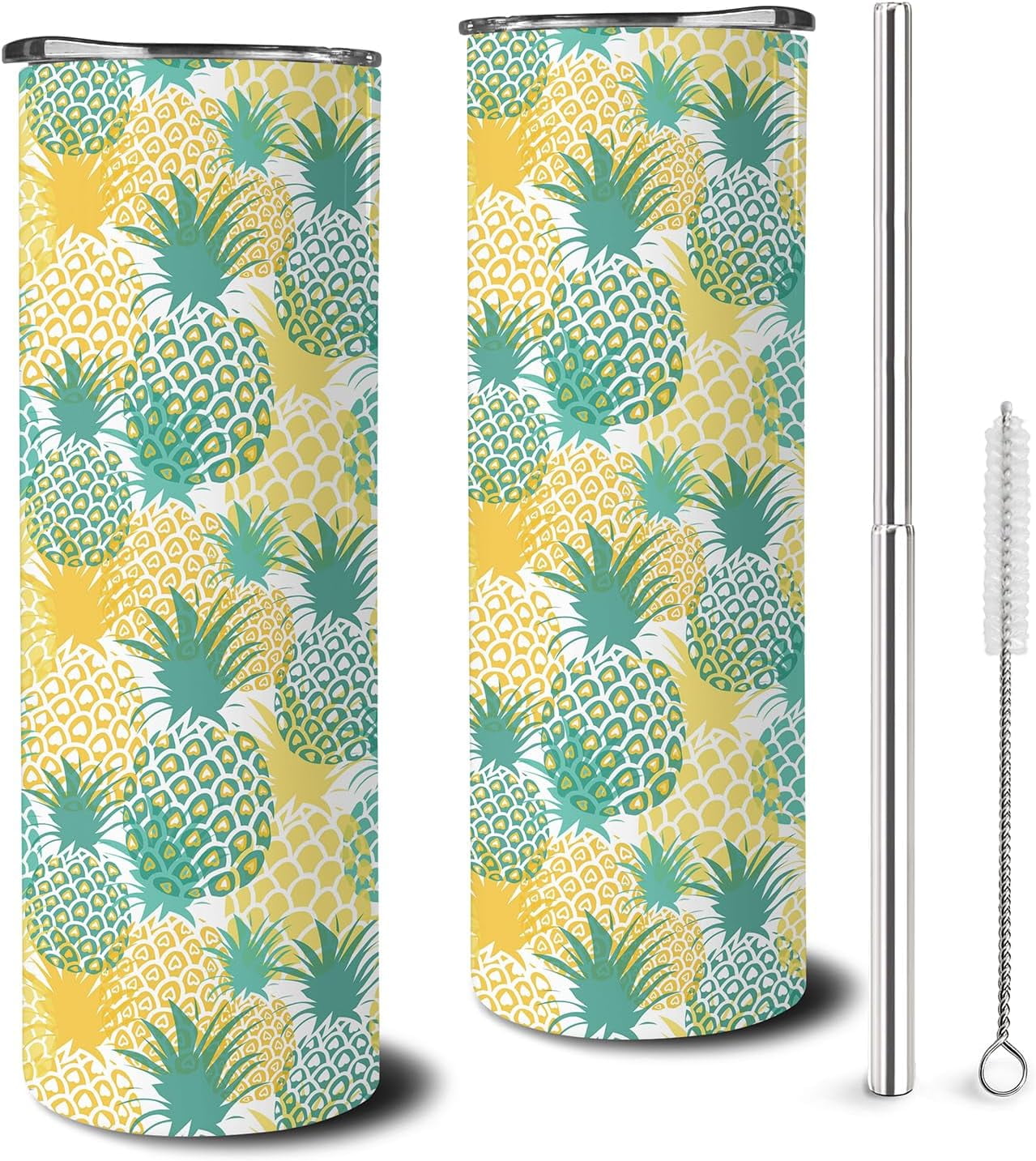 Pineapple Tumbler With Lid and Straw Insulated Stainless Steel Pineapple Skinny Tumblers 20oz ...