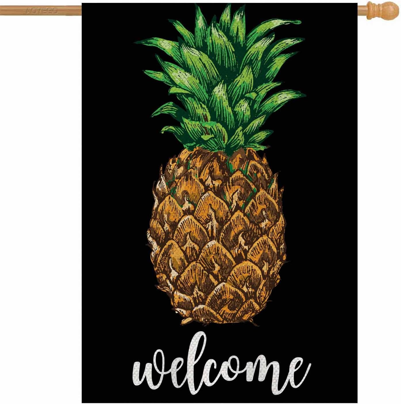 Pineapple Welcome House Flag Vertical Double Sided Burlap Hand Painted ...