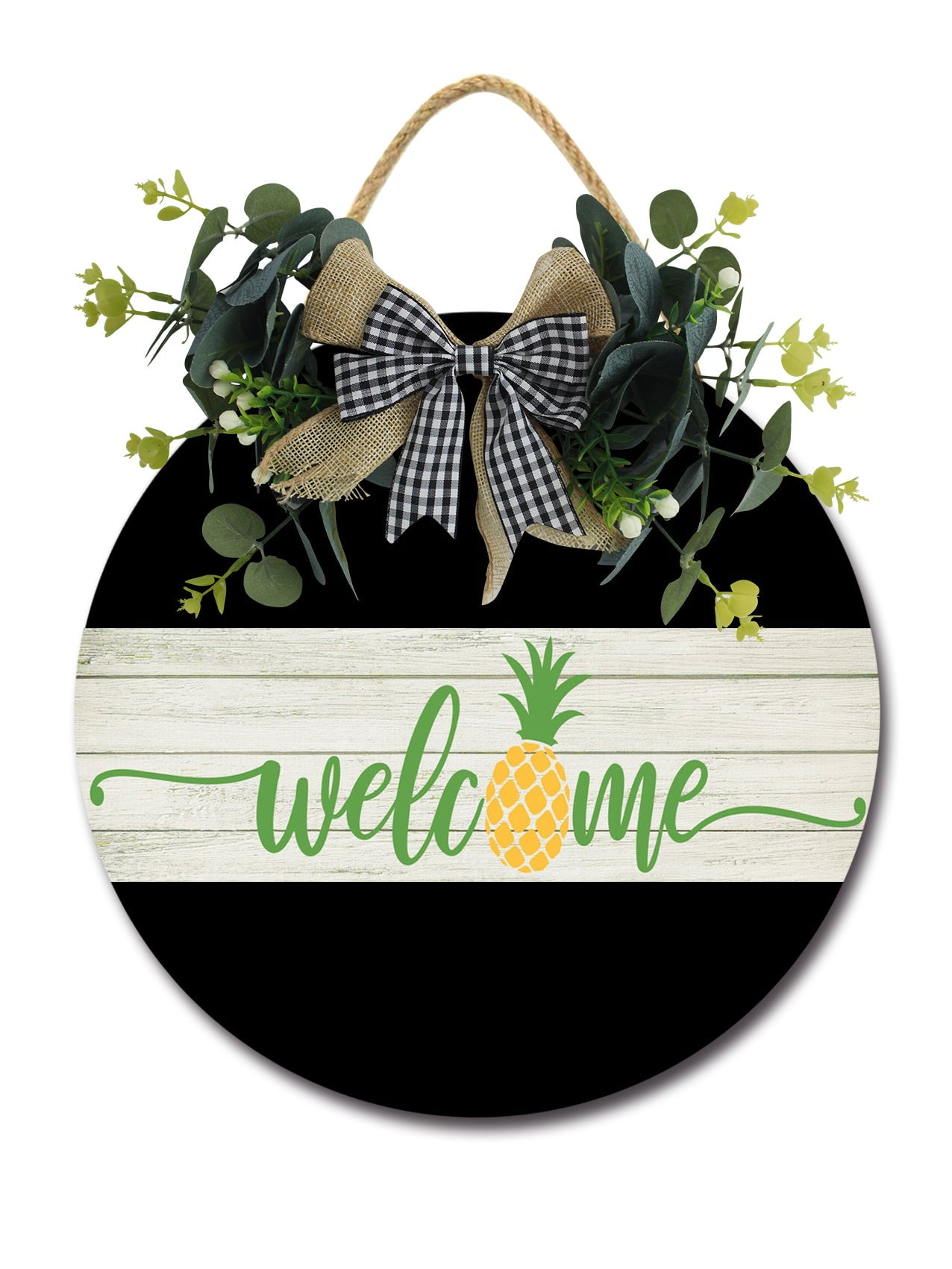 Pineapple Welcome Sign Front Door Porch Decorations, Round Rustic Wood ...
