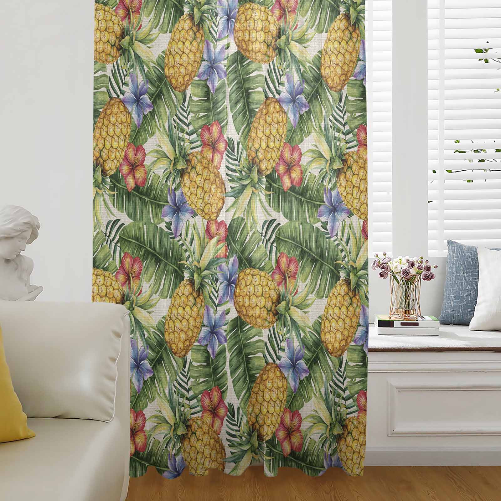 Pineapple Window Curtain 108 Inches Long,Tropical Plants Flowers Fruit ...