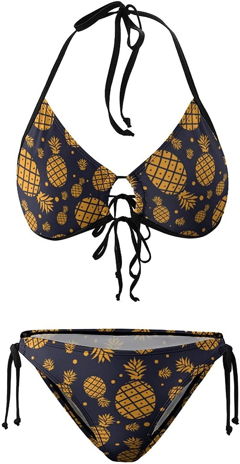 Pineapple Womens Two Piece Halter Top With Tie Side Triangle Bottom