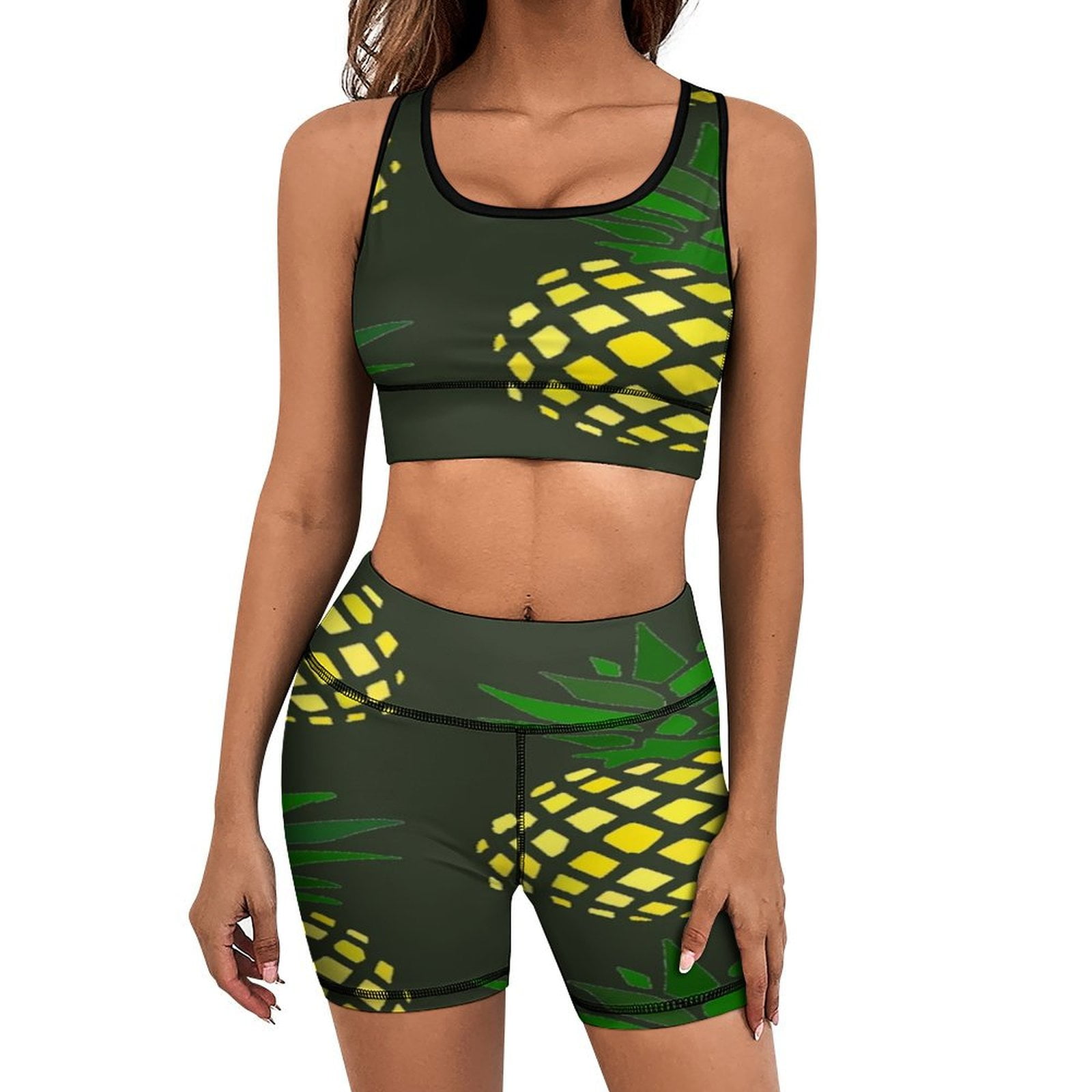 Pineapple Working Out Sets for Women Workout Outfits for Women 2 Piece Women Sport Crop Top ...
