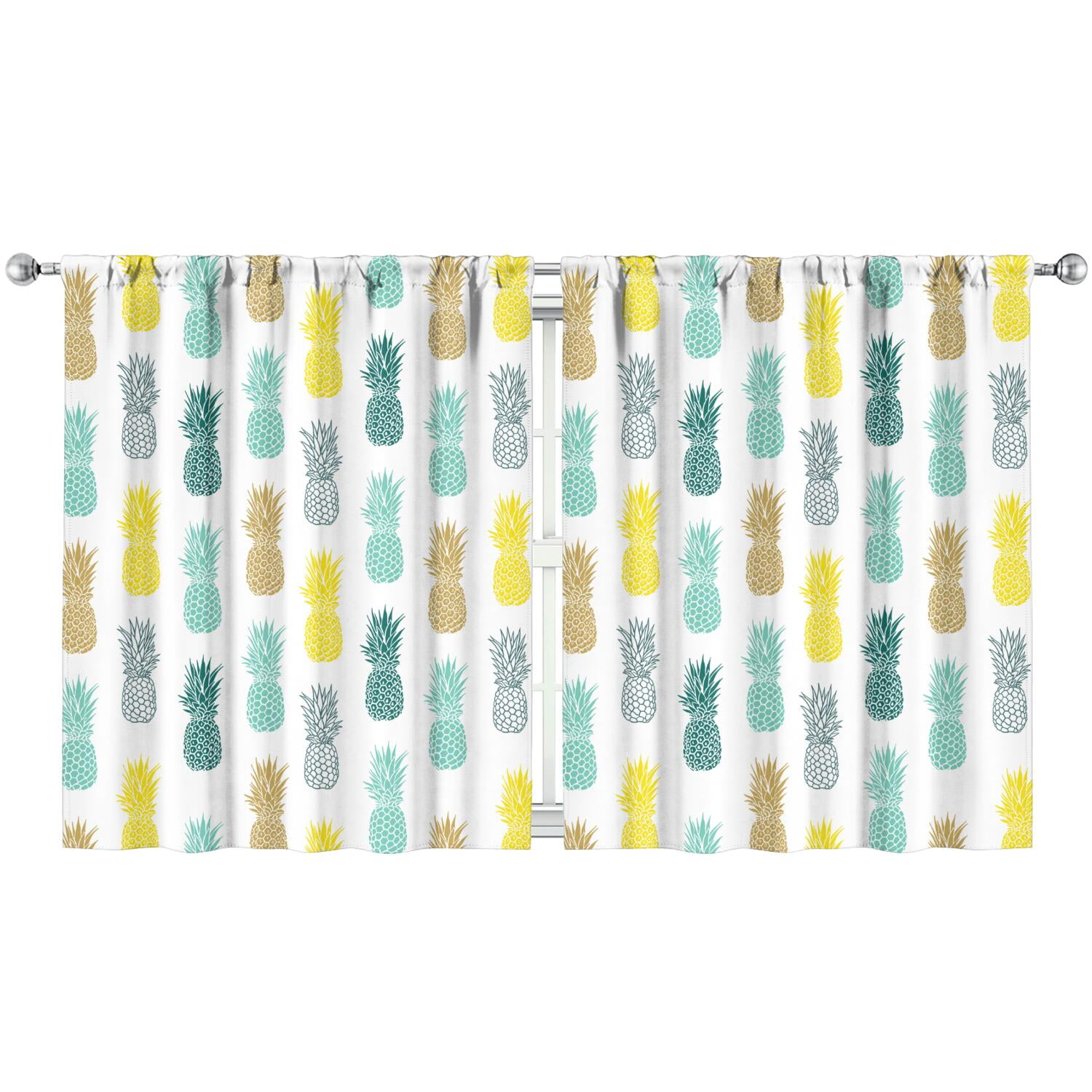 Pineapple and Lemon Kitchen Curtains 2 Pack - 52x63 Inch Tier Window Panels, Tropical Fruit ...