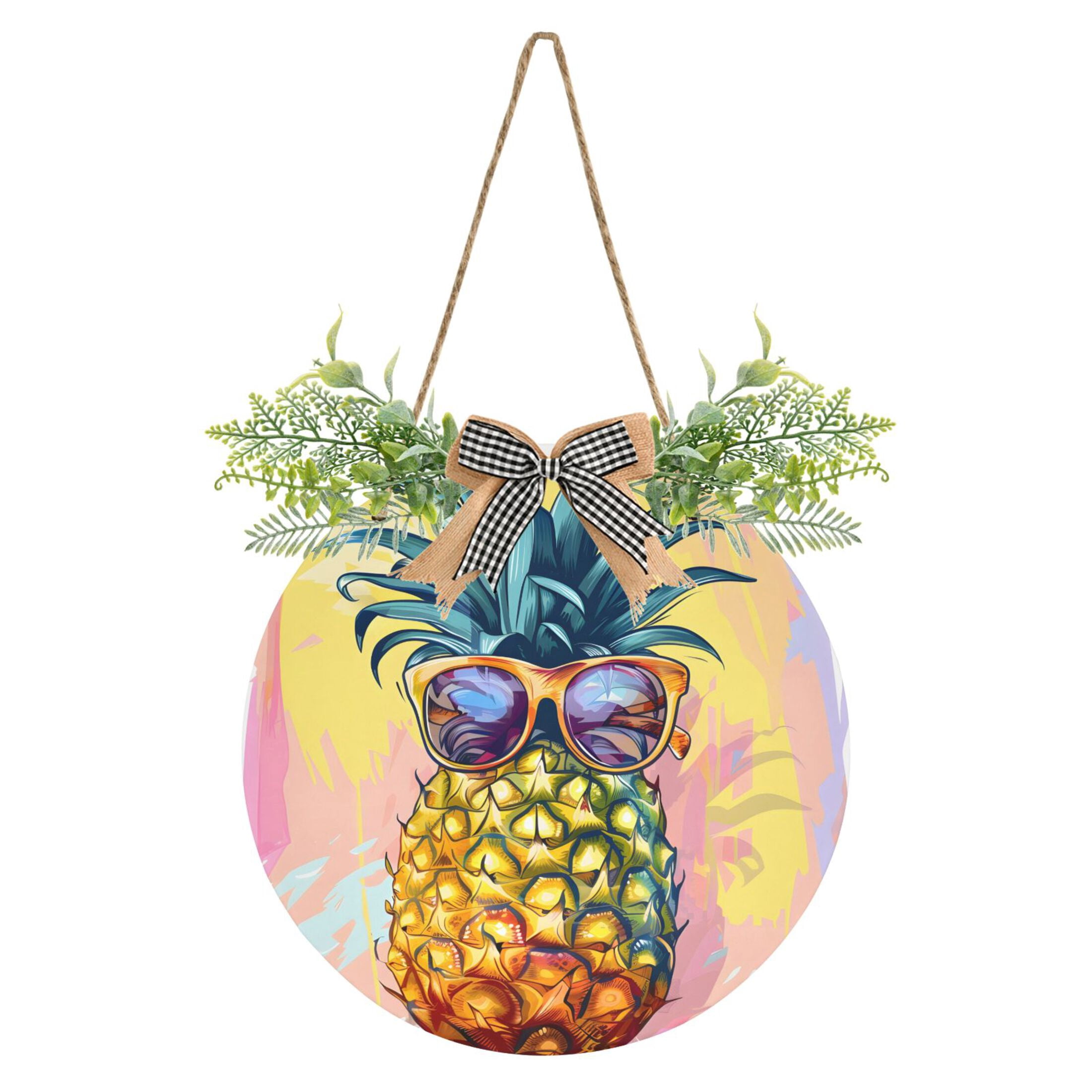 Pineapple with Glasses Welcome Front Door Sign Round 12 inch Porch ...