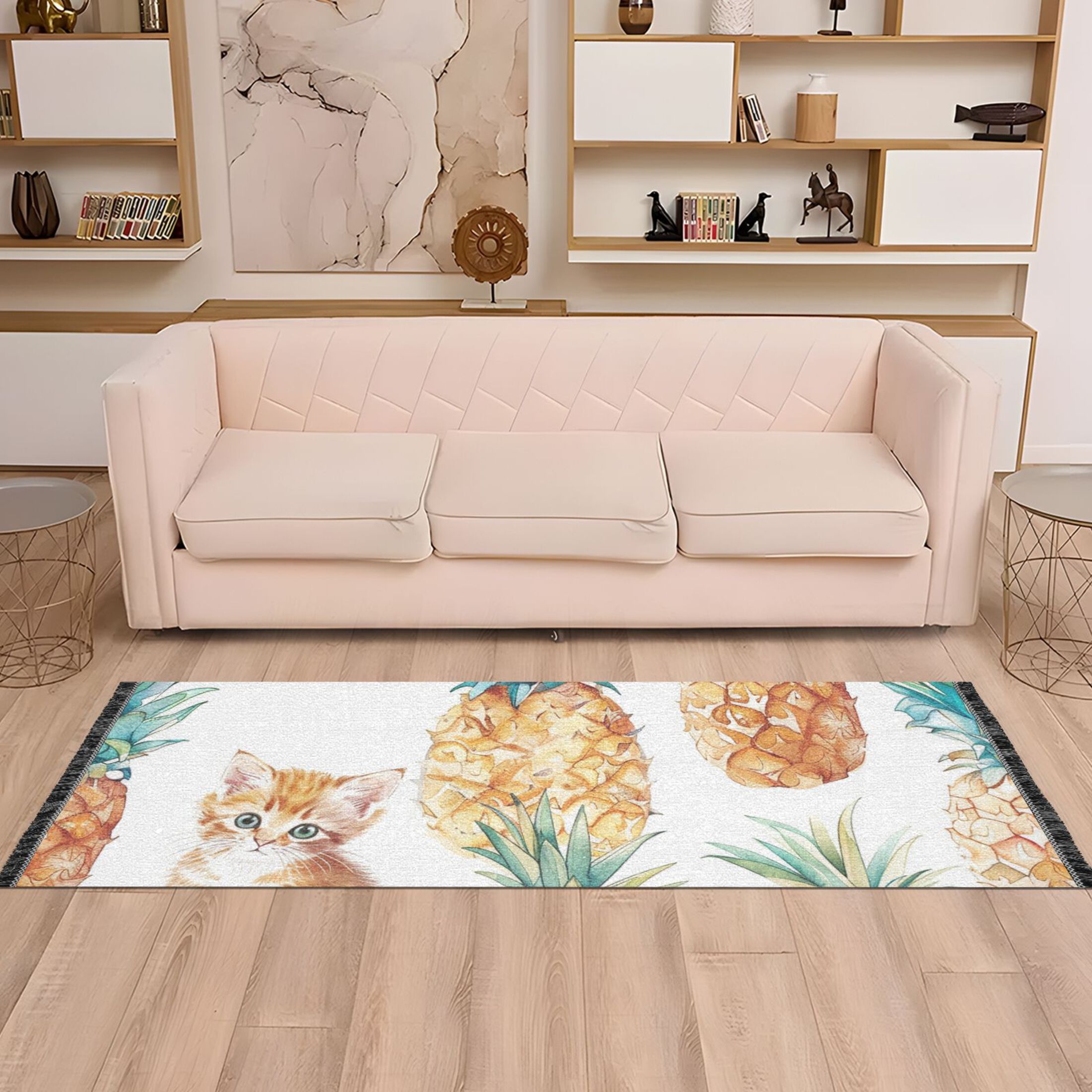 Pineapples Cats Runner Rug Non-Slip Area Rugs Linen Washable Non ...