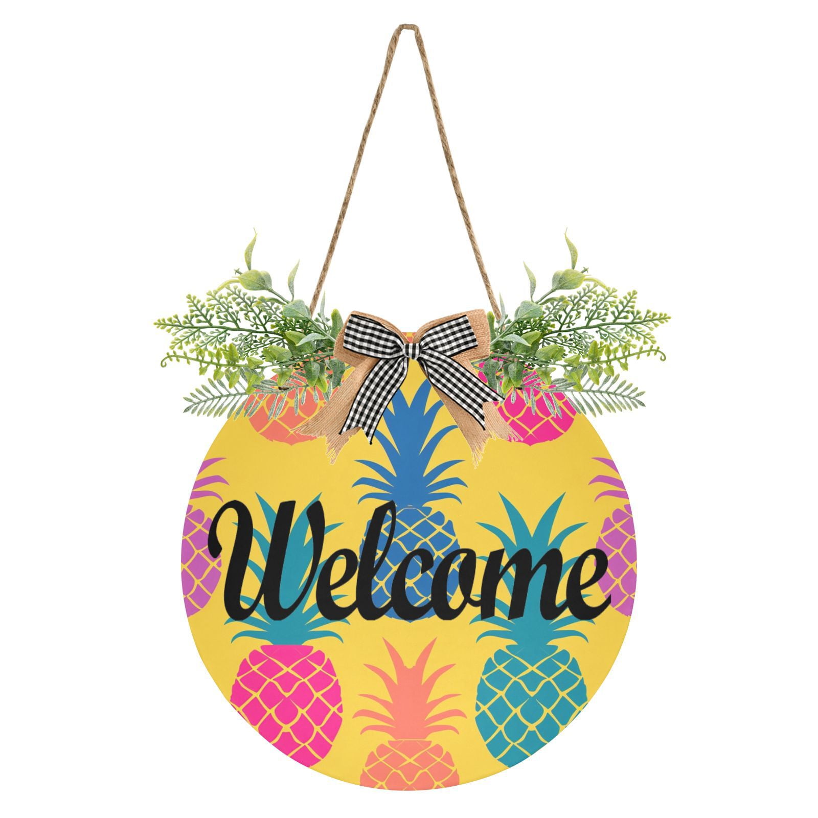Pineapples Colorful Welcome Sign for Front Door Wreath Door Sign for ...