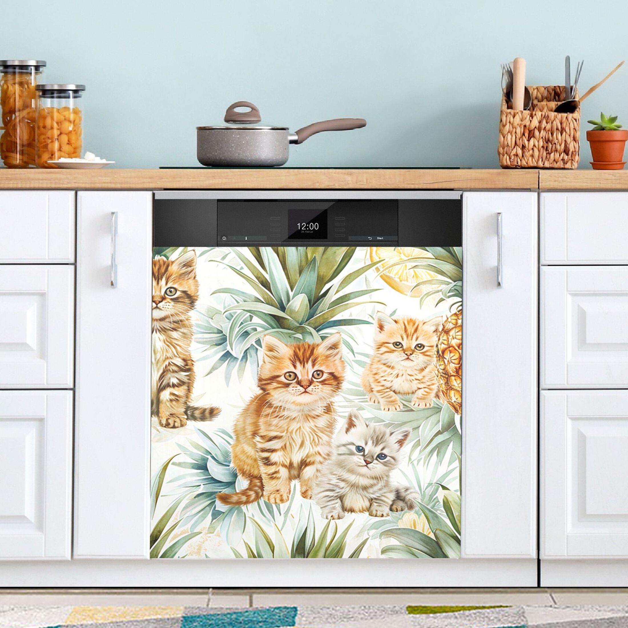 Pineapples Cute Kittens Cats Dishwasher Magnetic Covers Magnet Sticker ...