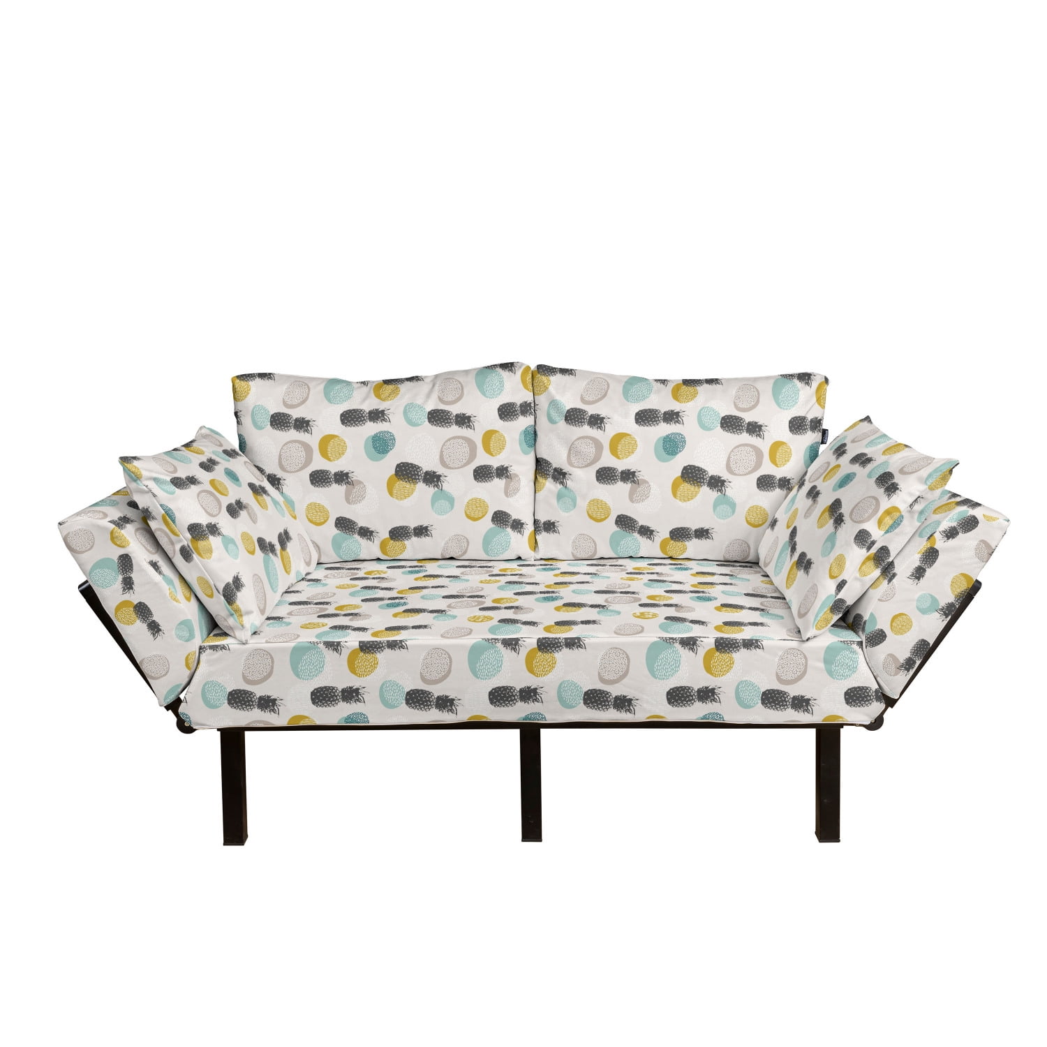 Pineapples Futon Couch, Fruits Juicy Circles Dashes Oval Strokes Modern ...
