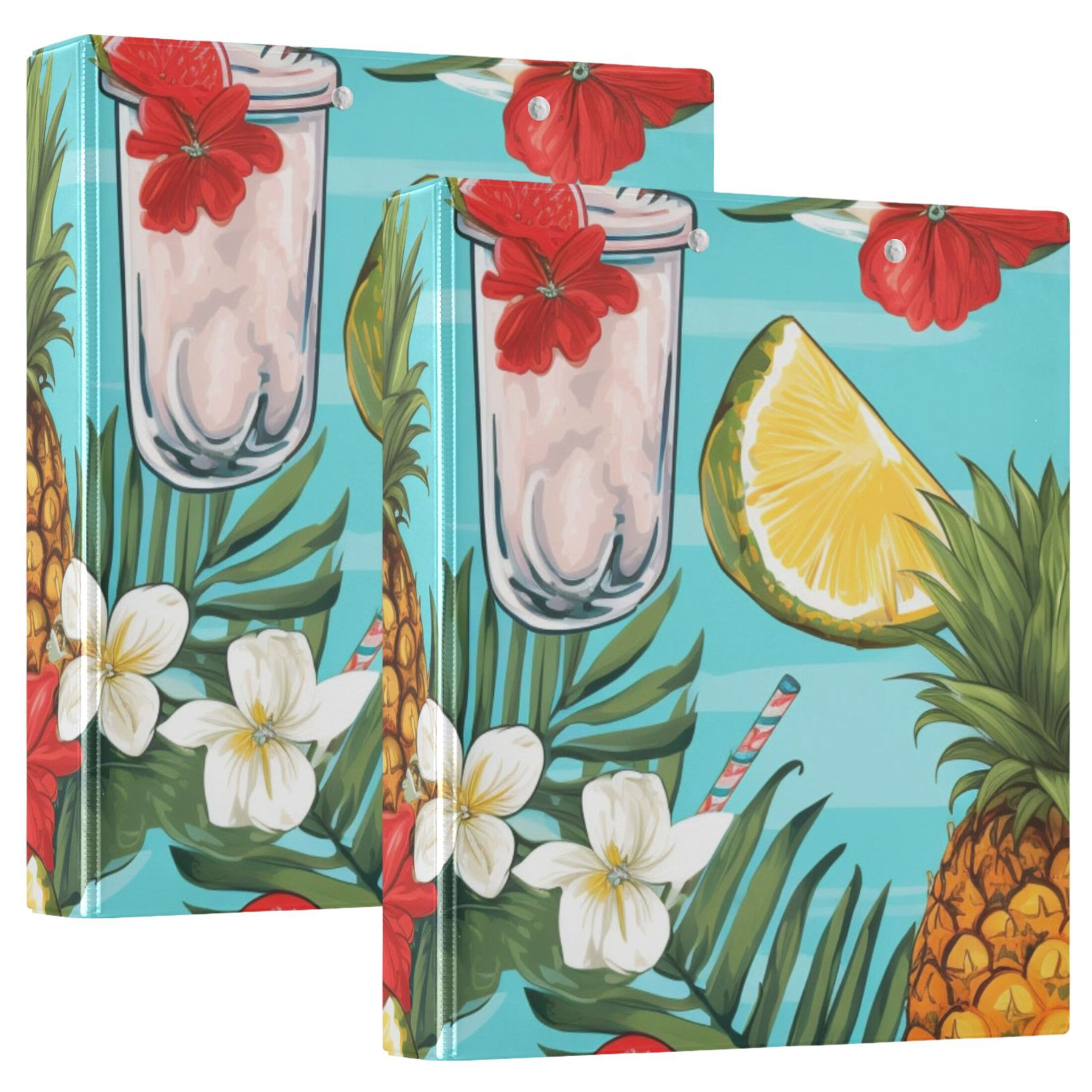 Pineapples Lemons Floral Leaves 3 Ring Binders 1.5 inch Hardcover File ...