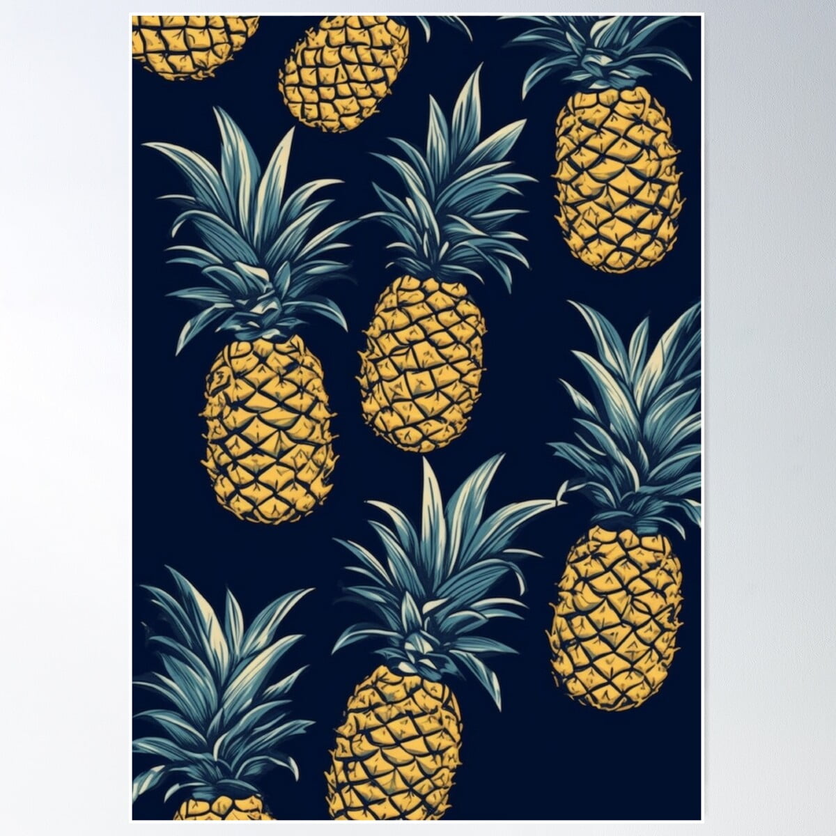 Pineapples On A Navy Blue Background – Fruits Pattern 01 Poster Wall ...