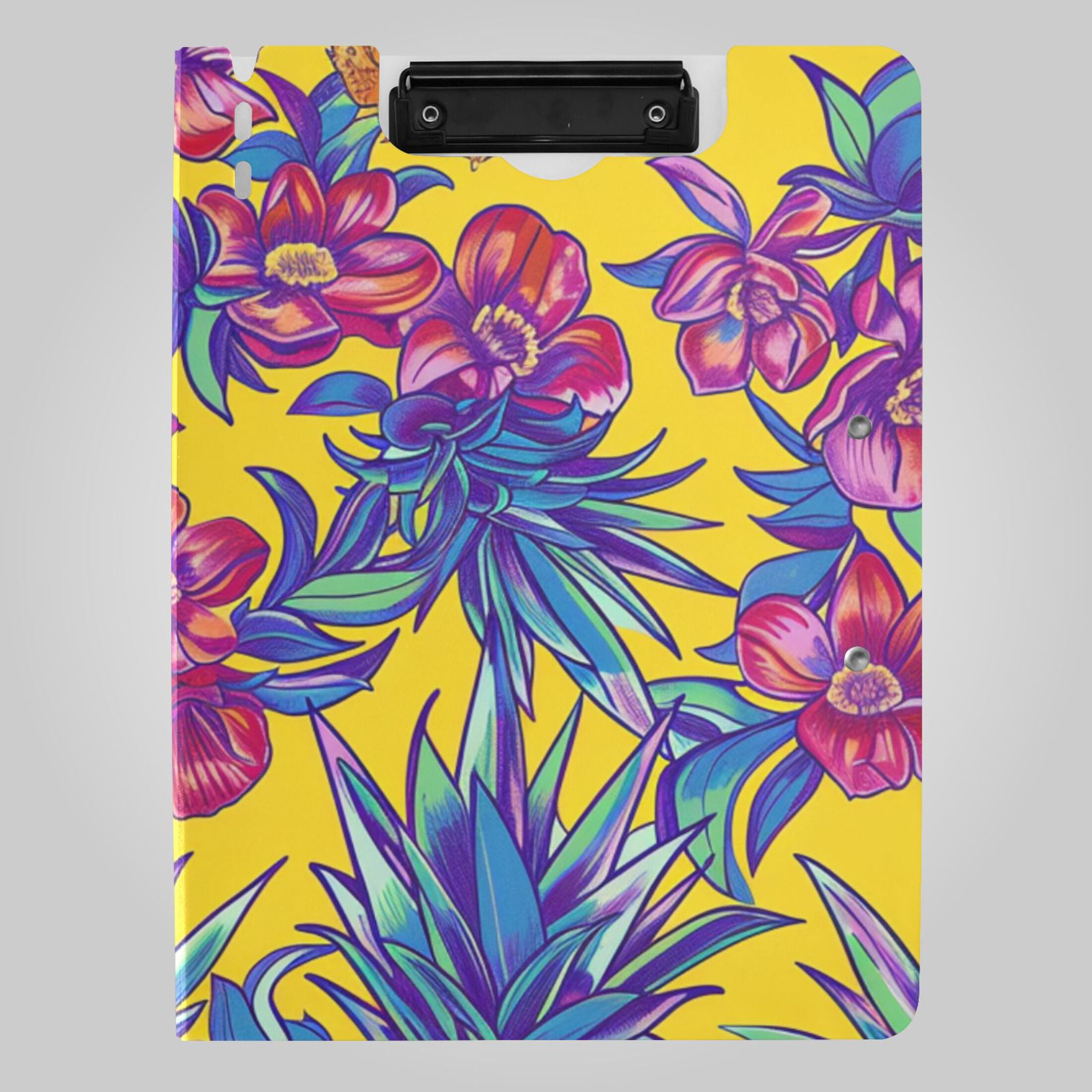 Pineapples Purple Flowers Foldable Binder Folder Clipboard with Pen ...