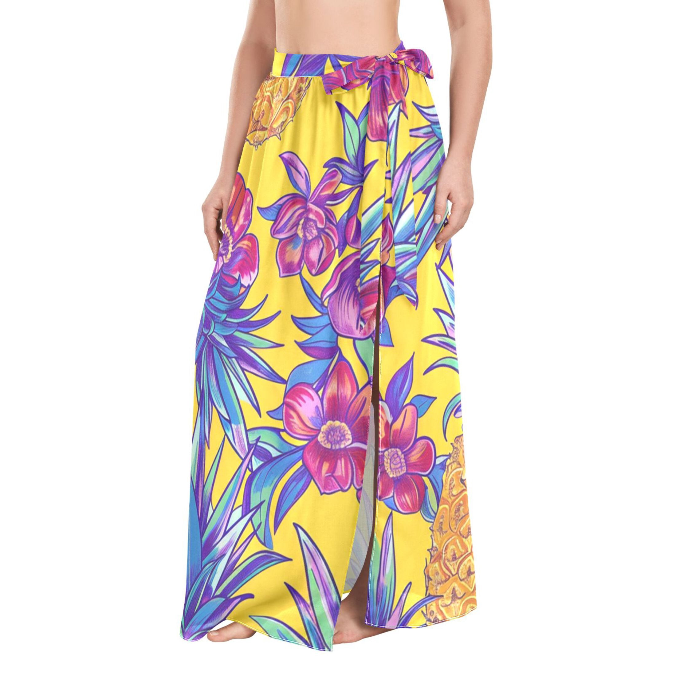 Pineapples Purple Flowers Women's Swimwear Cover Ups Strappy Beach ...