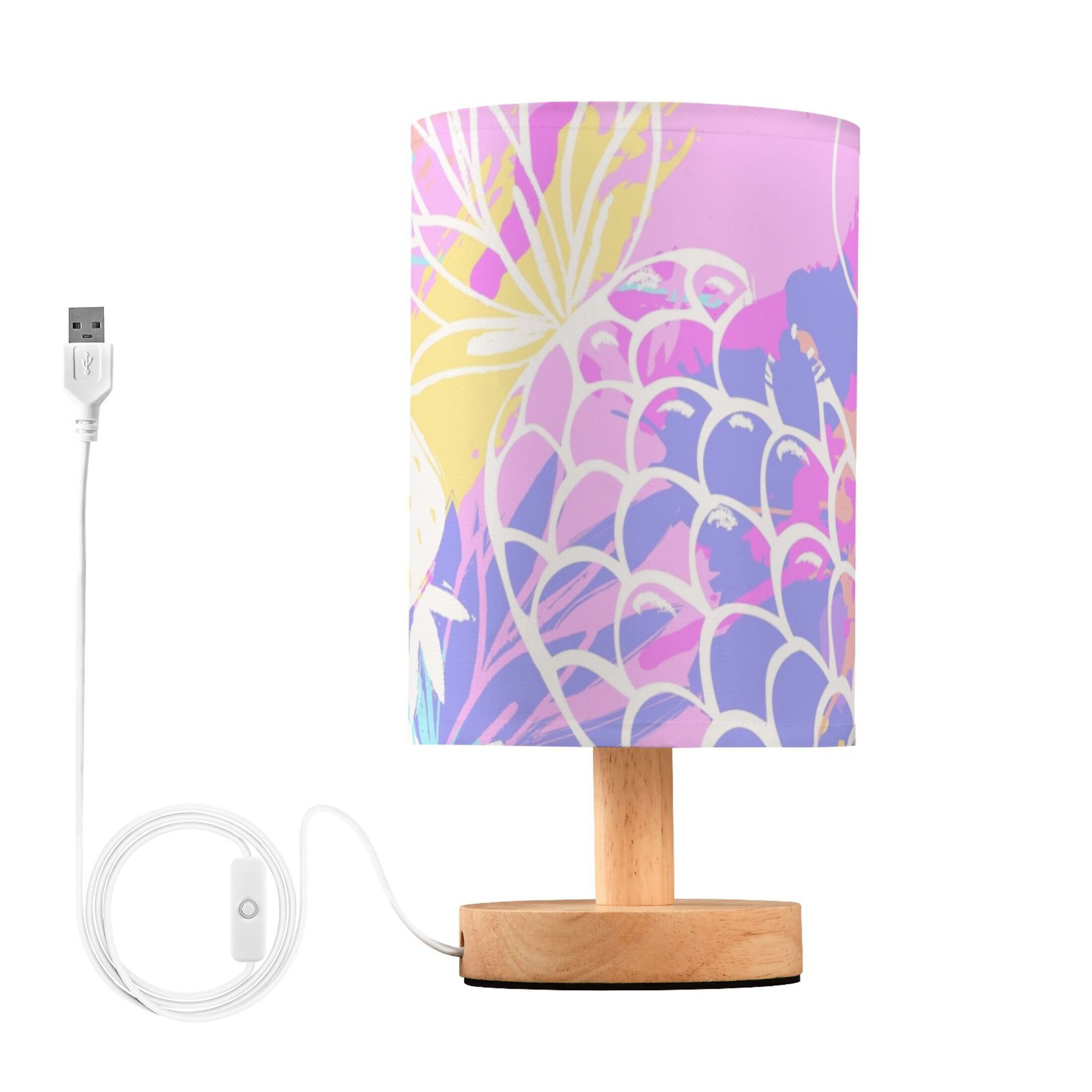 Pineapples and Oranges with Pink Bedside Table Lamp LED Warm Lights ...