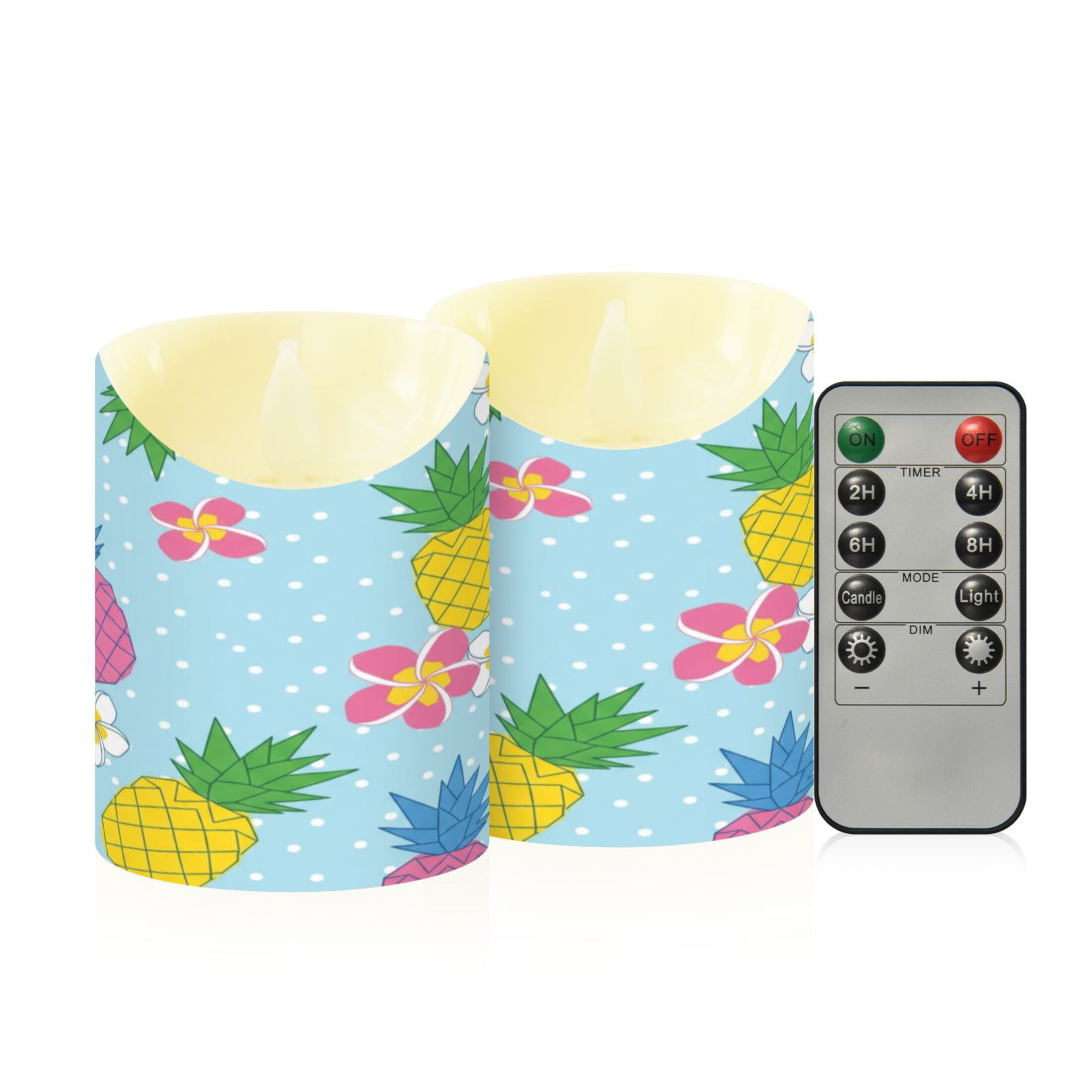 Pineapples and Plumeria Flowers Flameless Candles 2 PCS with Remote ...