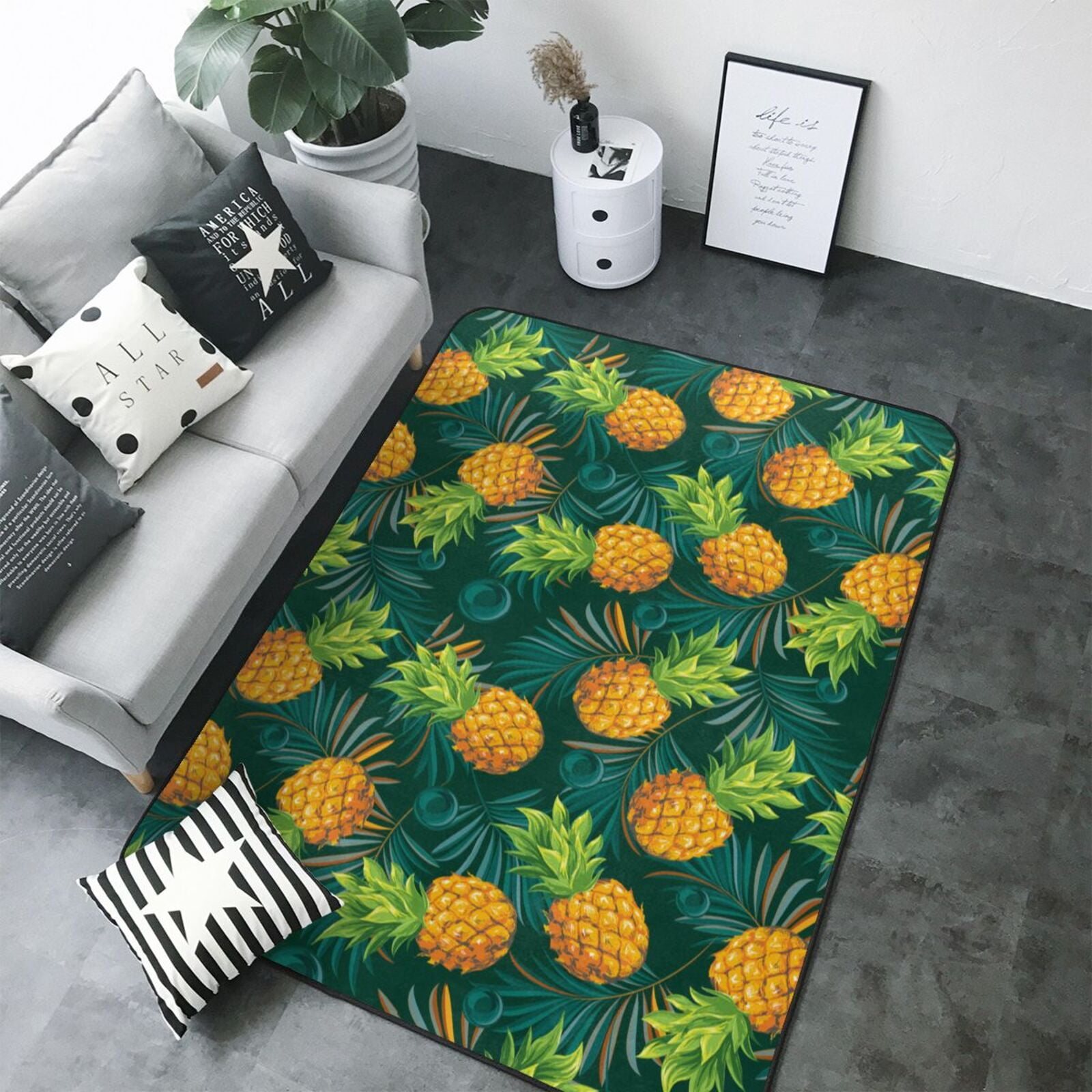 Pineapples with Palm Leaves Area Rugs for Living Room Bedroom, 5x7 Soft ...