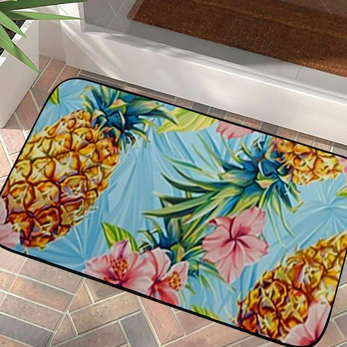 Pineapples with Tropical Plants Doormats Non-Slip Memory Foam Floor ...