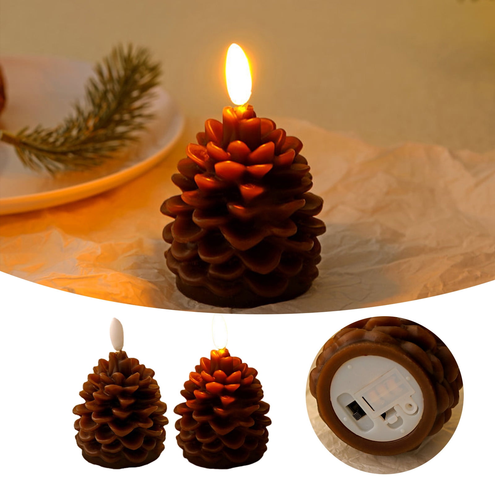 Pinecone Flameless Candle Wax Material Construction Remote Control ...