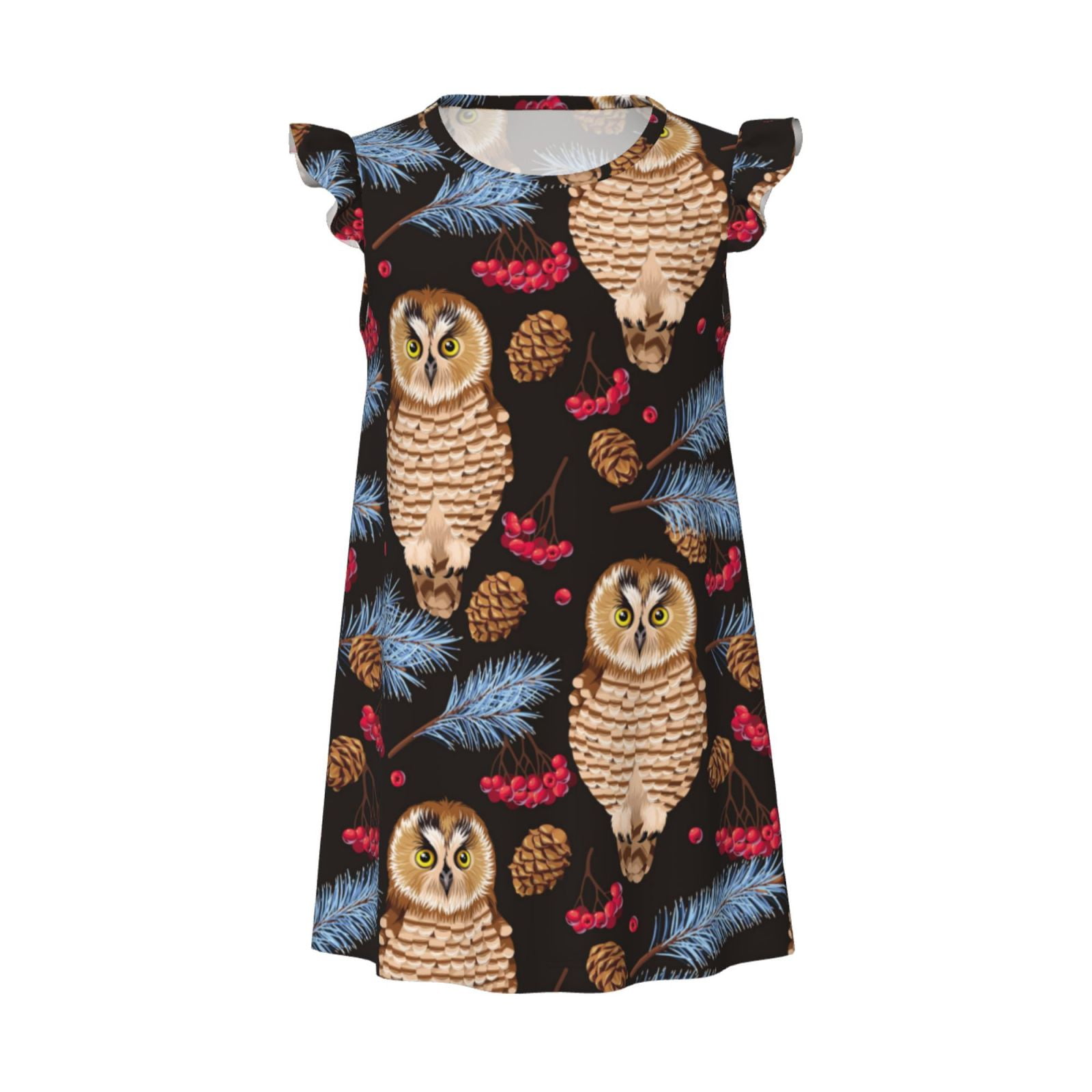 Pinecone Owl Brown Girls Nightgown, Flutter Short Sleeves Night Dress ...