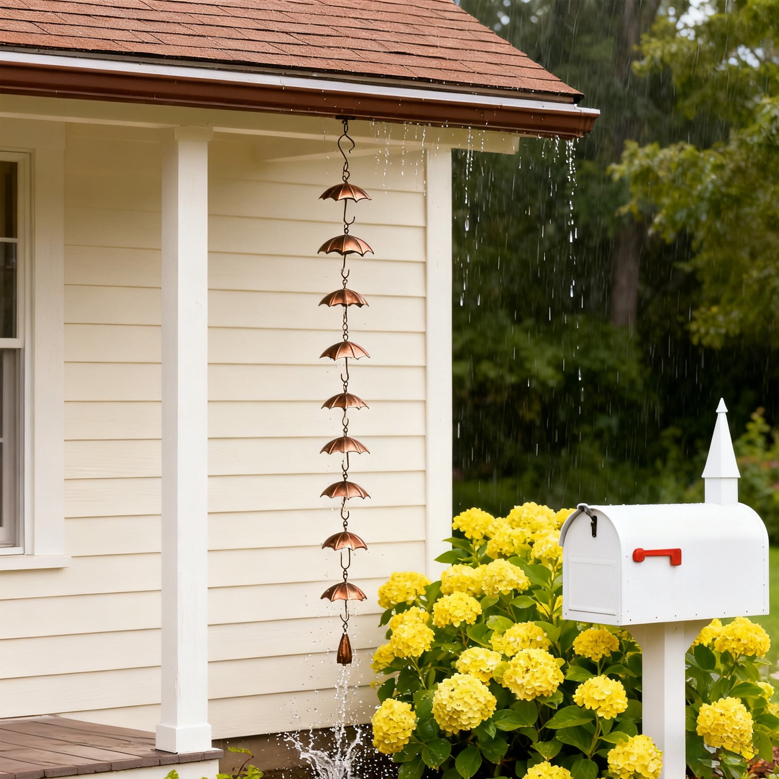 Pinecone Umbrella Rain Chain, Outdoor Metal Garden Wind Chime, Drainage ...