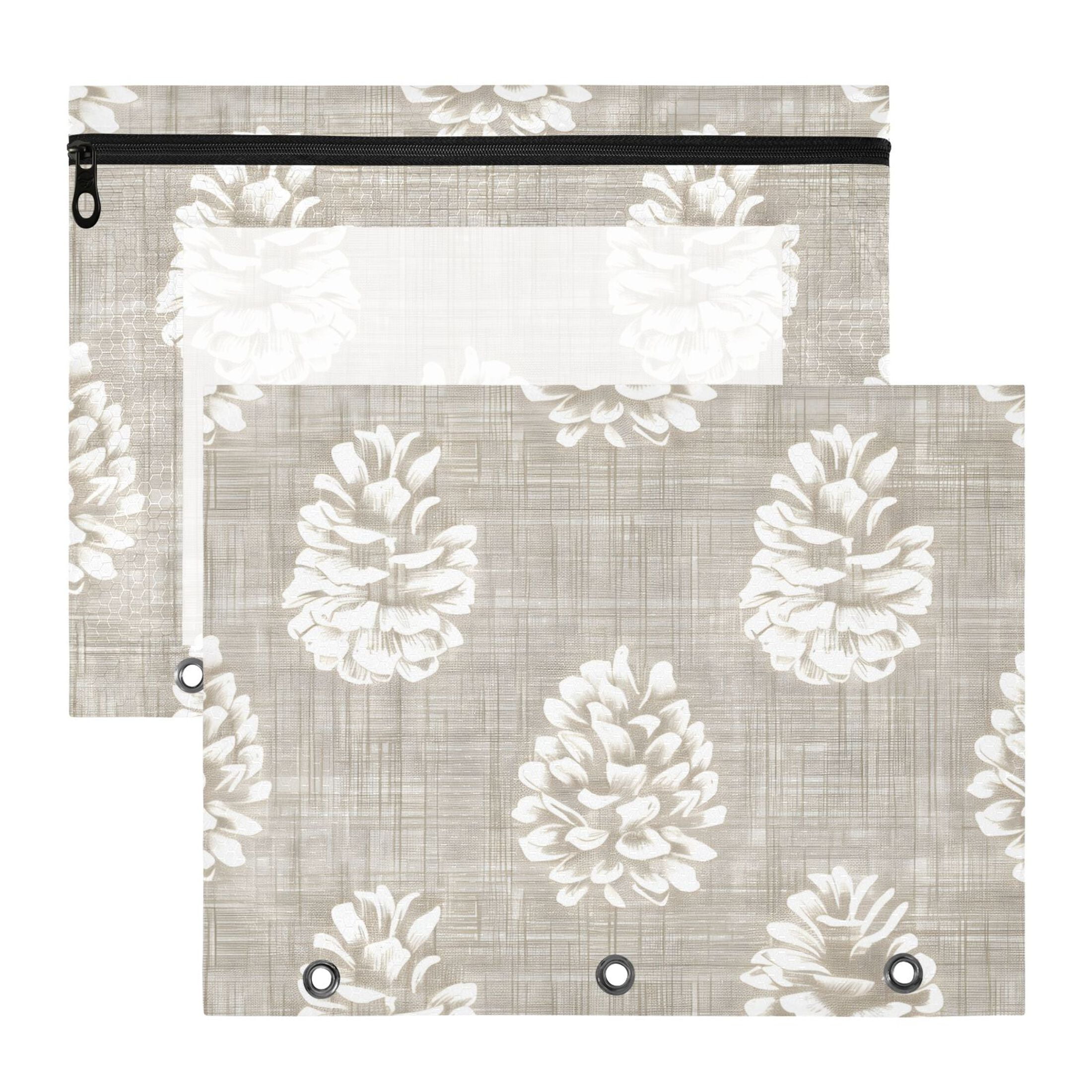 Pinecones Hand Painted 3-Ring Binder Pouches A4 Size Zipper Pocket File Storage 2 Packs ...