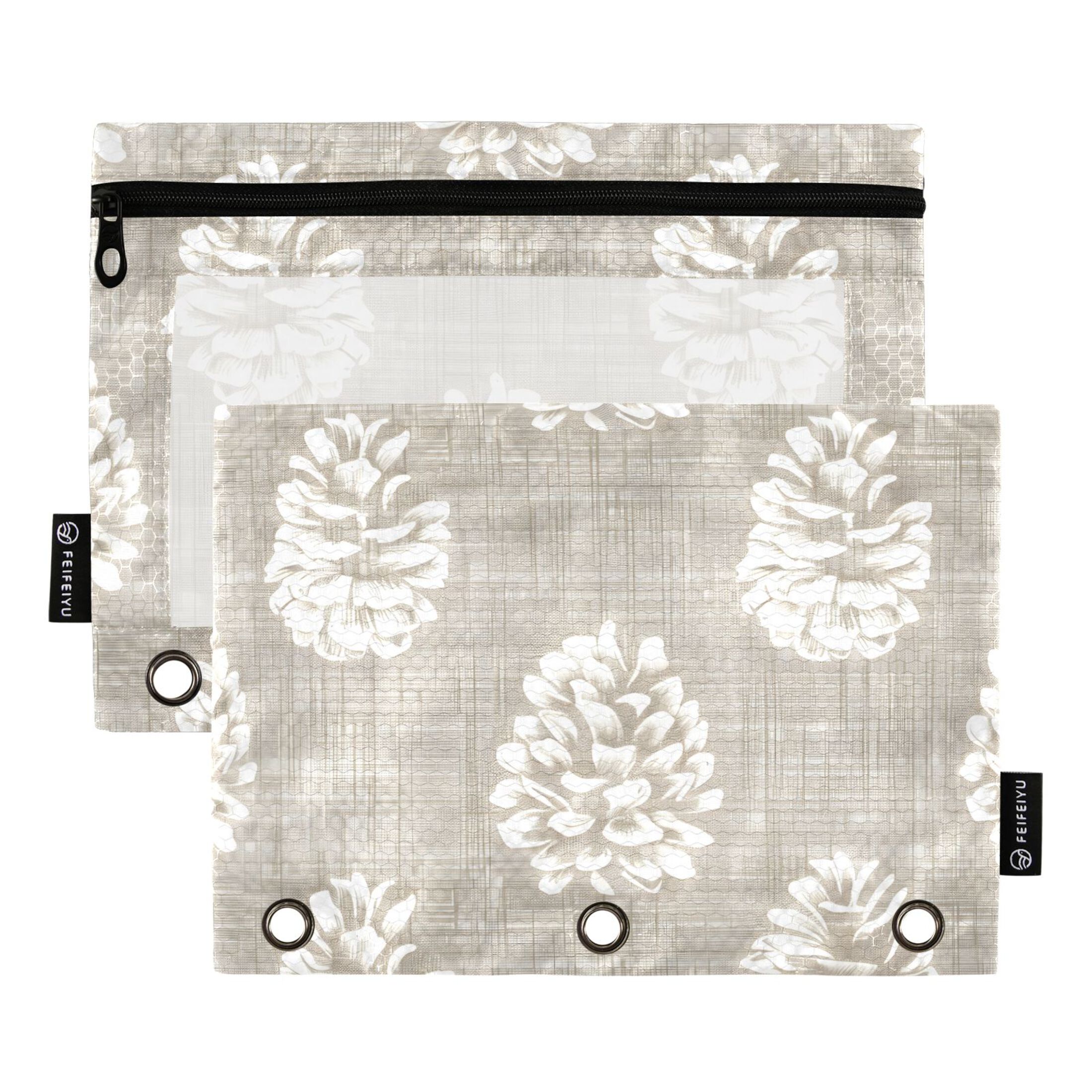 Pinecones Hand Painted Binder Pouches Zipper Pocket Document Storage 3 Rings for Office Seminar ...