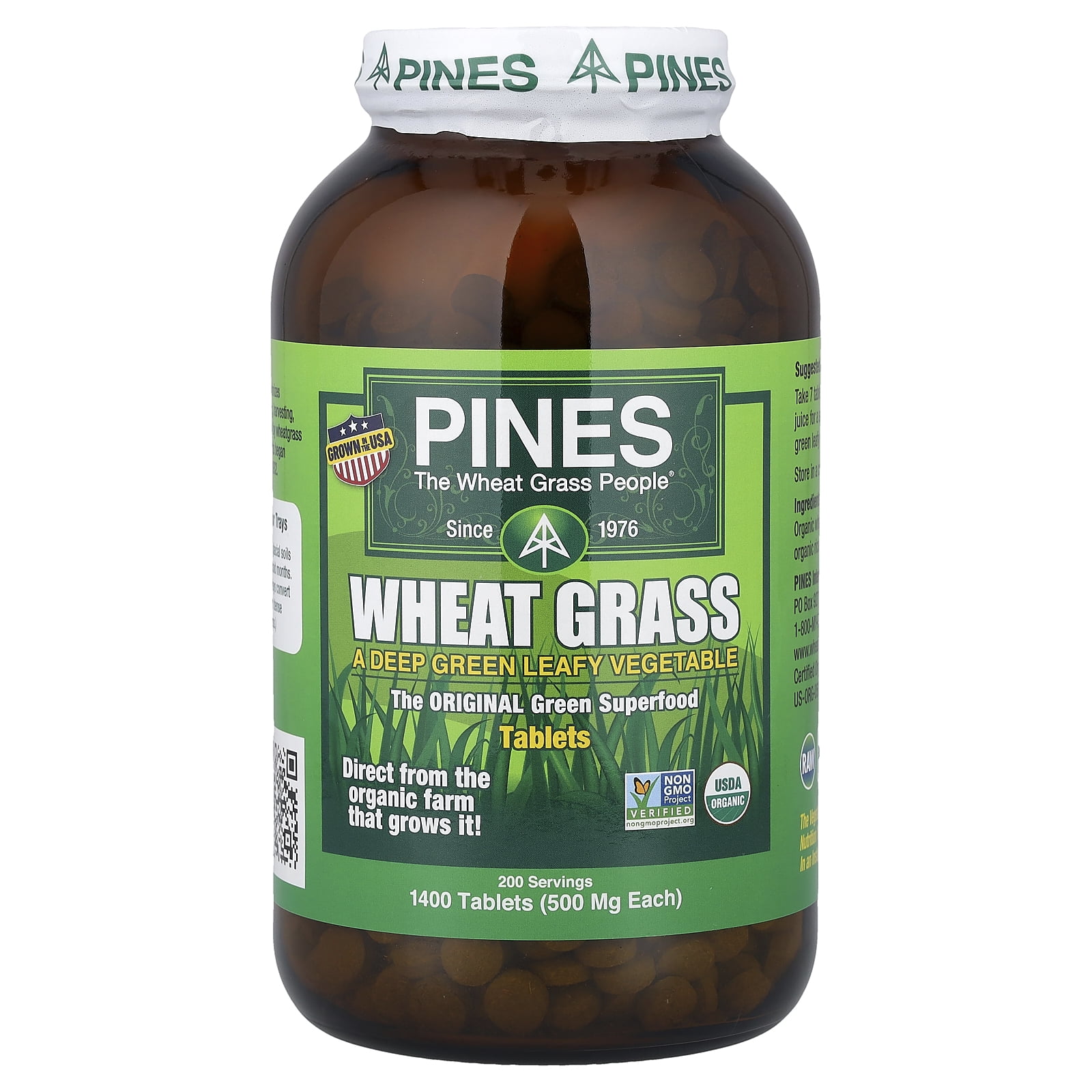 Pines International Organic Wheat Grass Supplement, 500 mg, 1,400 ...