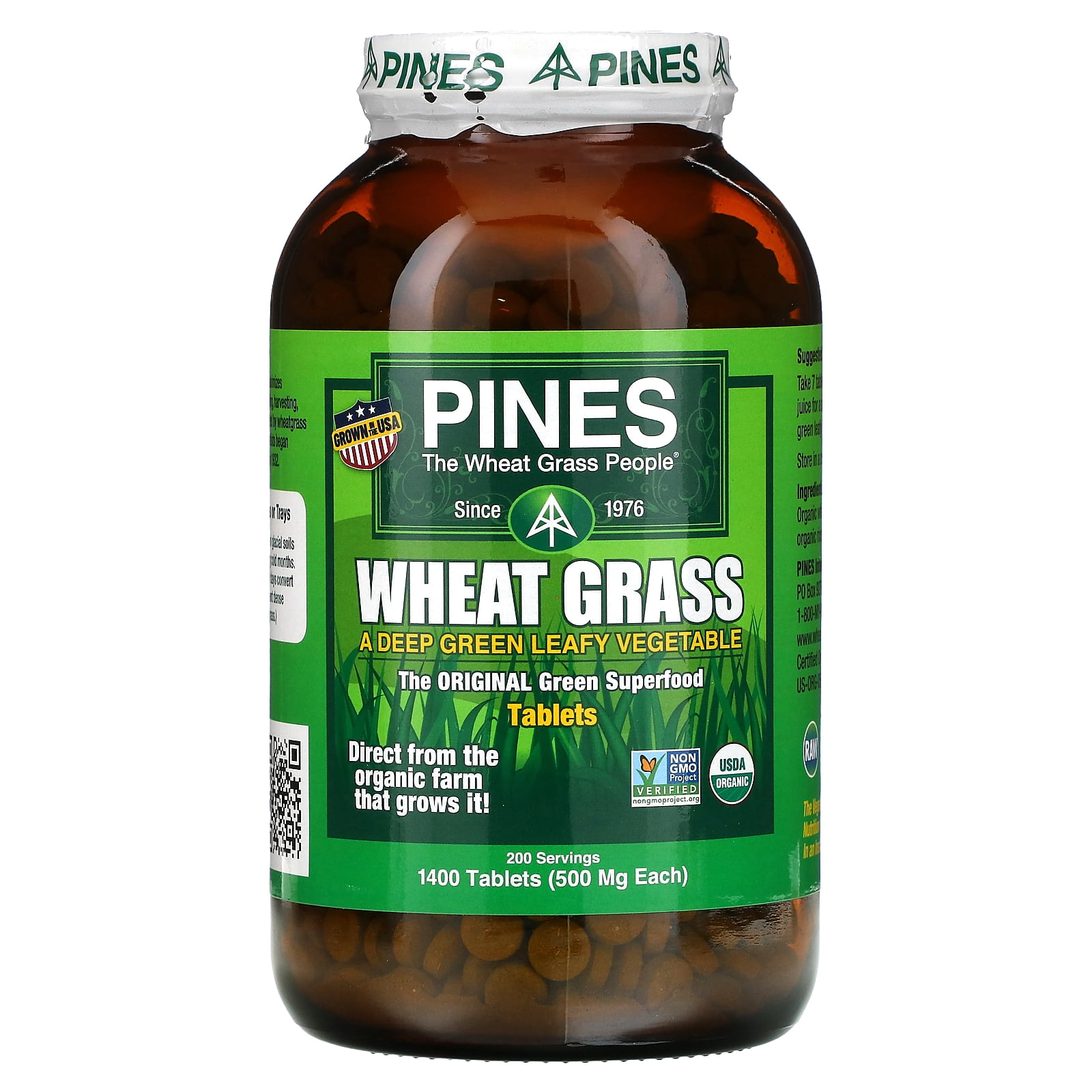 Pines International Organic Wheat Grass Supplement, 500 mg, 1,400 ...