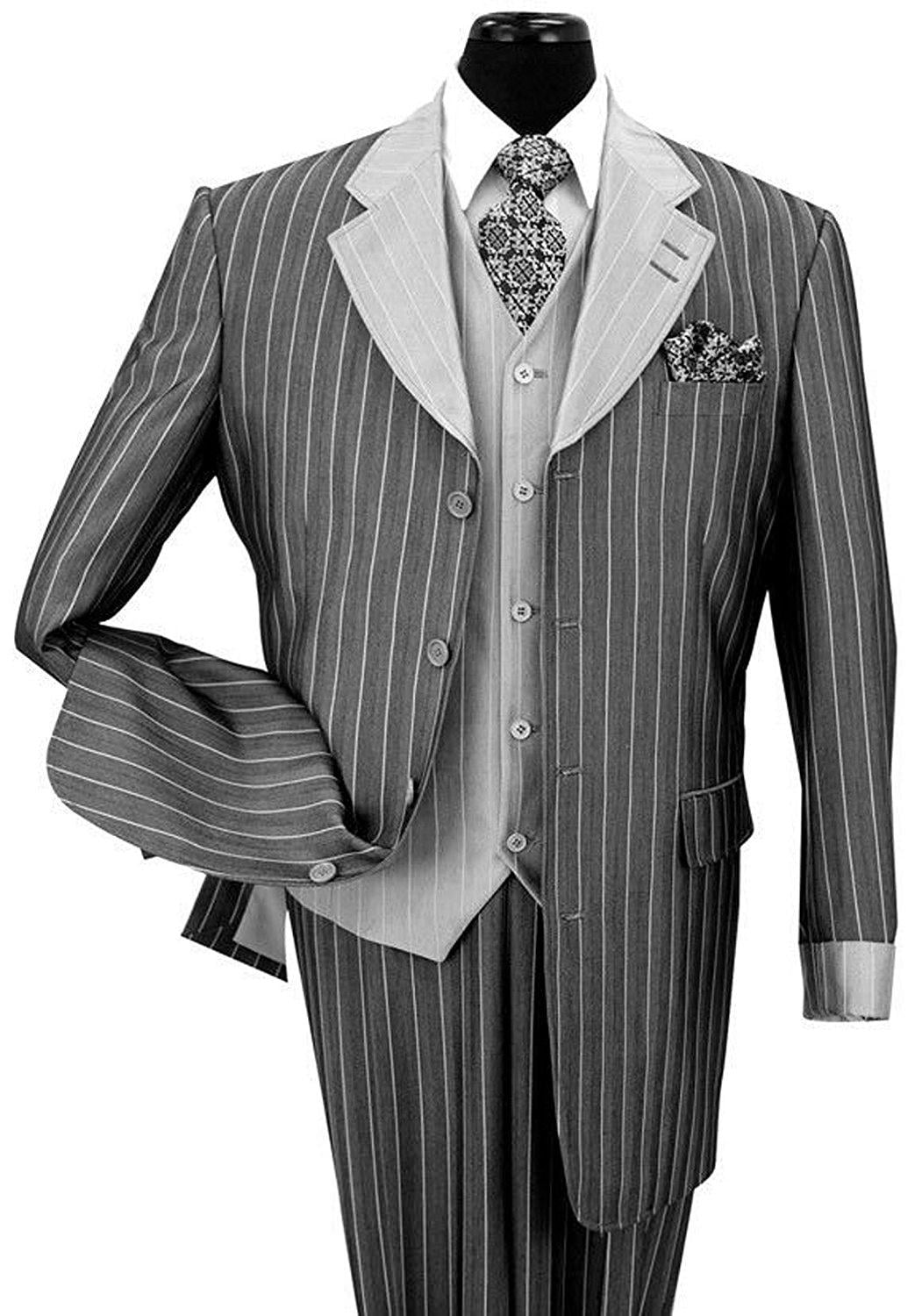 Luxury High Fashion 4-Button Single Breasted Dress Suit with Pinestripe ...