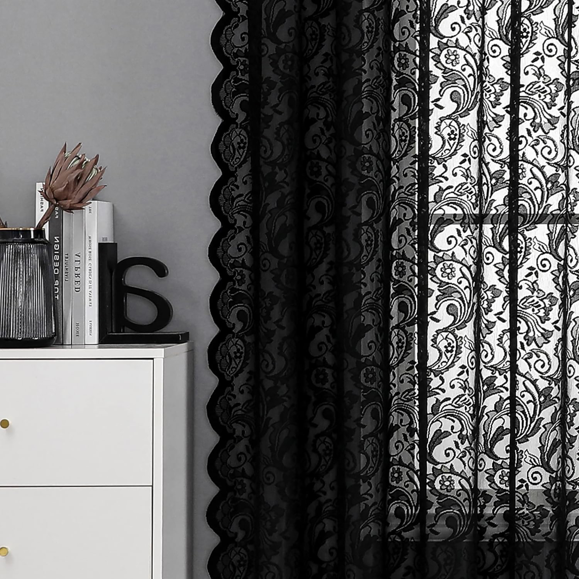 DONGPAI Floral Semi Sheer Lace Curtain, Rod Pocket Elegant Window Sheer ...