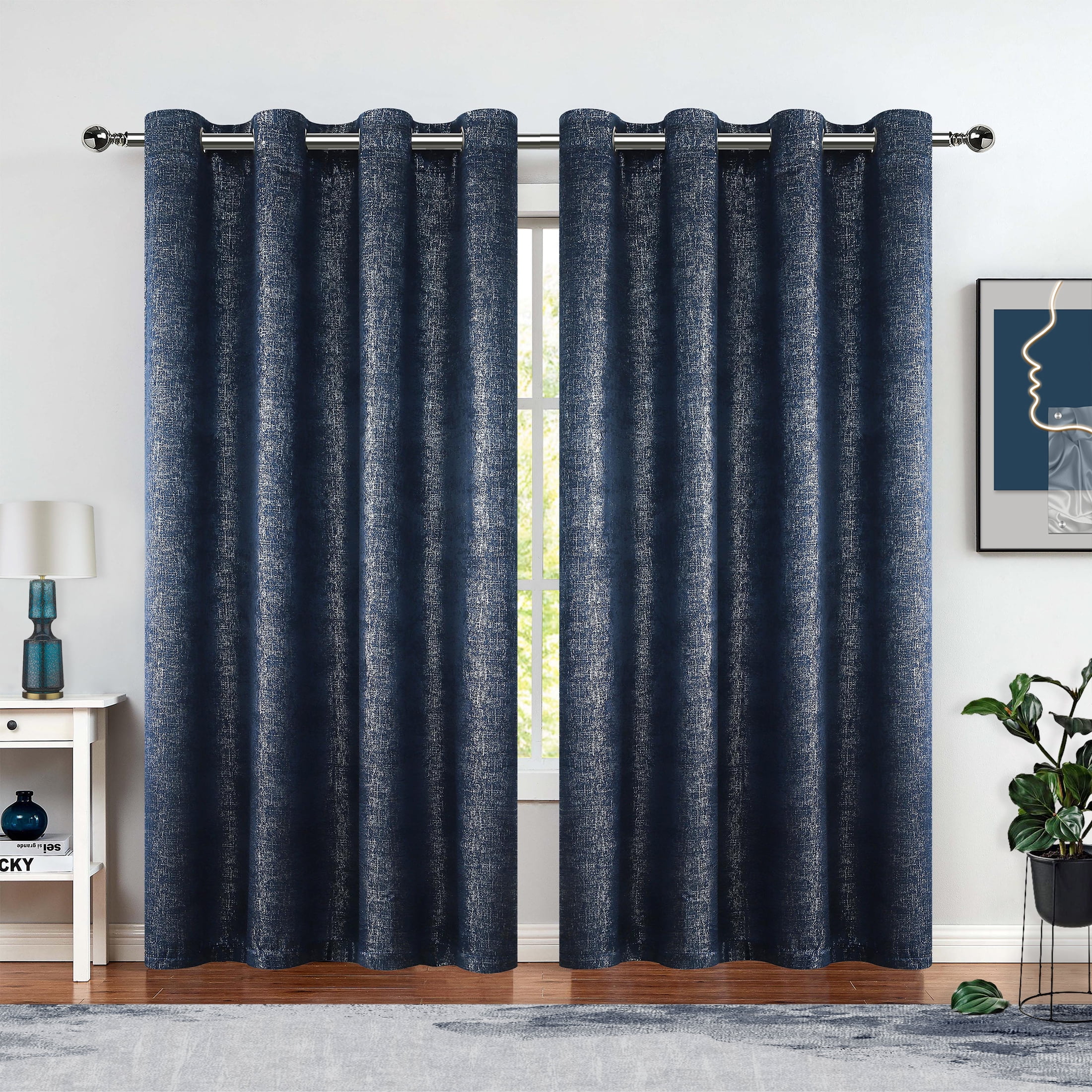 "Pinewave Blackout Curtains Navy Sparkle Metallic Glitter Pattern for ...