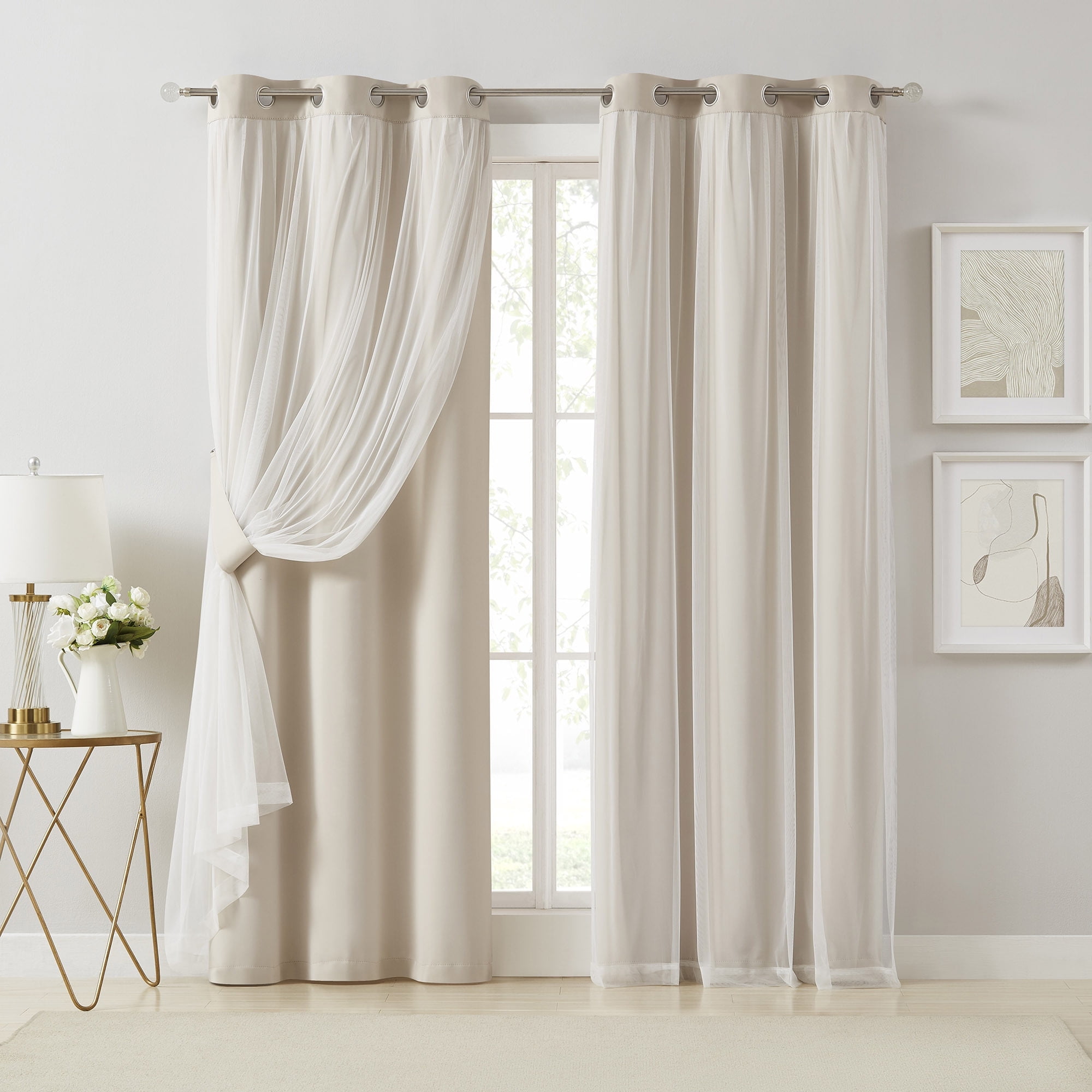 "Pinewave Blackout and Sheer Overlay Drape Panels, Energy Efficient ...