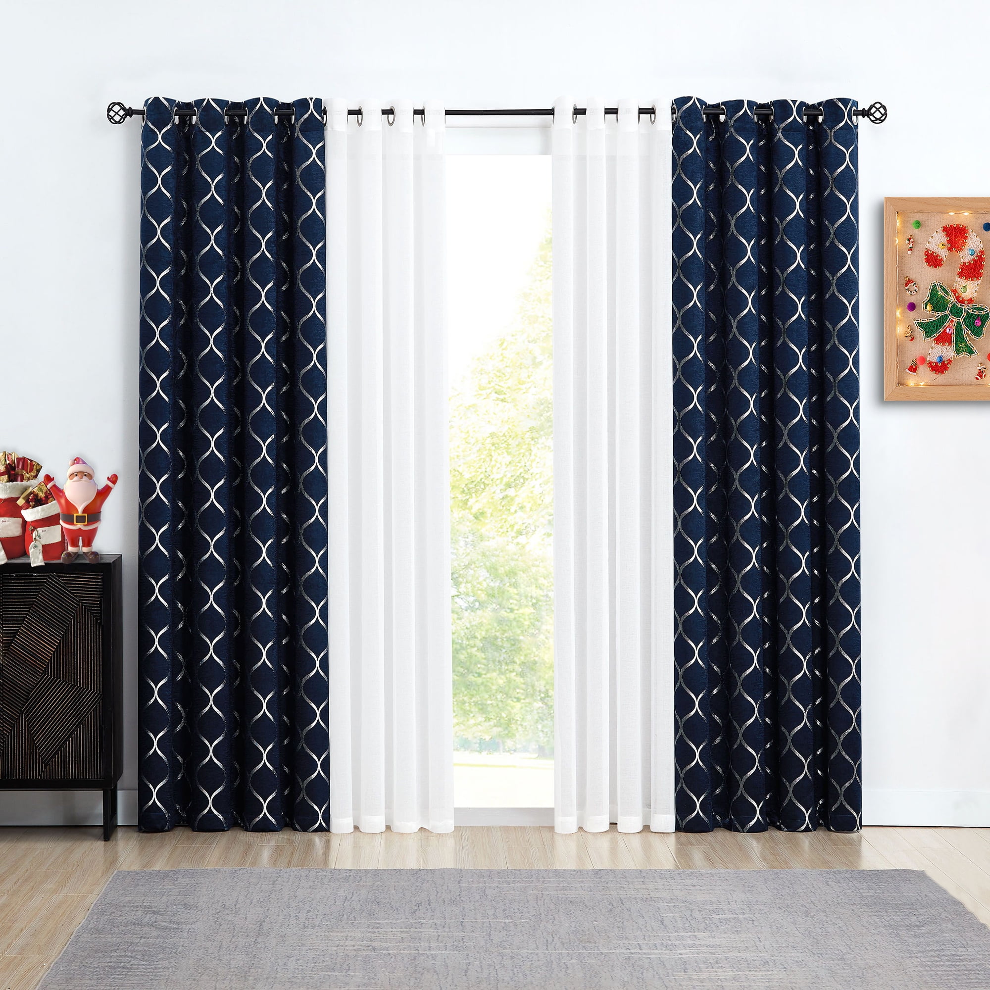 Pinewave Living Room Navy Window Curtains 84 inch 4 Pieces Set Mix and ...