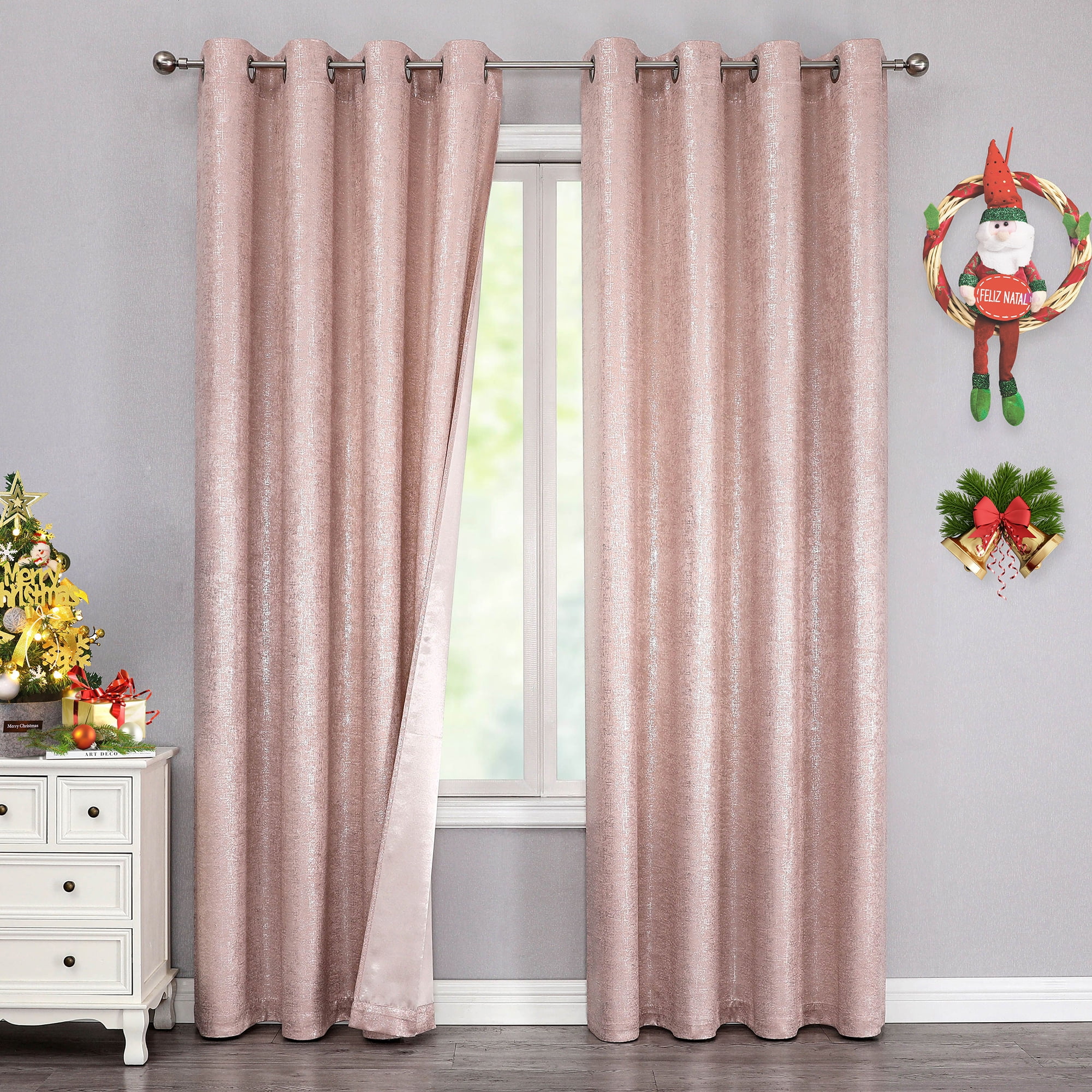 Pinewave Pink Sparkle Blackout Curtains Luxury Metallic Chic Silver ...