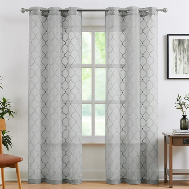Pinewave Sheer Curtains 84 inch Modern Moroccan Embroidered Geometric ...