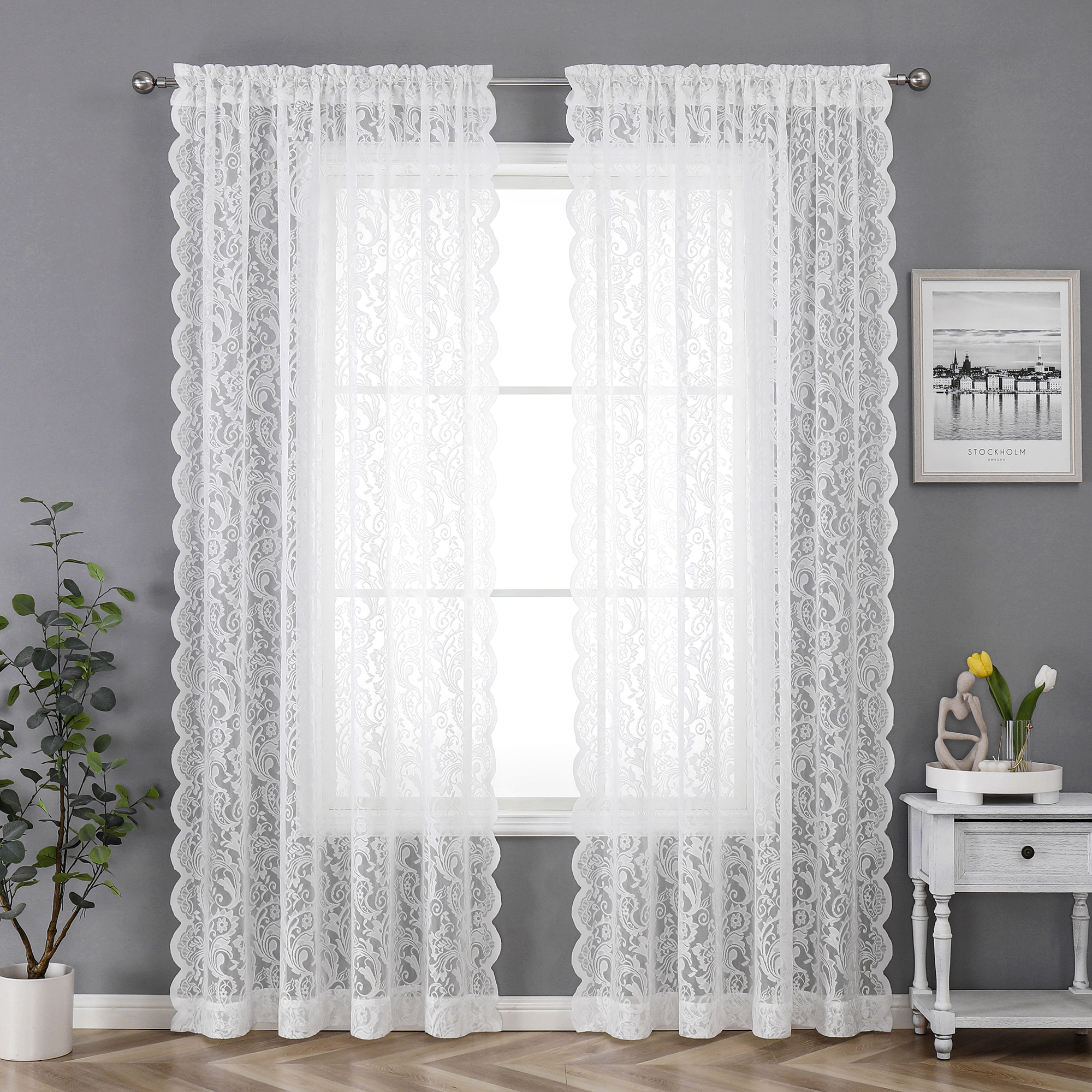 Luxurious Old World Style Lace Window Curtain Panel 58"Wx84"L White or ...