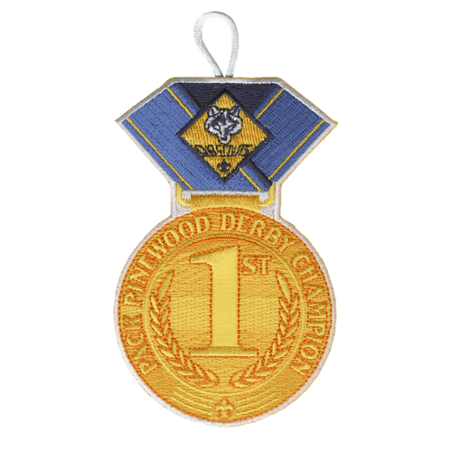 Pinewood Derby 1st Place Embroidered Patch - Gold Medal - ClassB ...