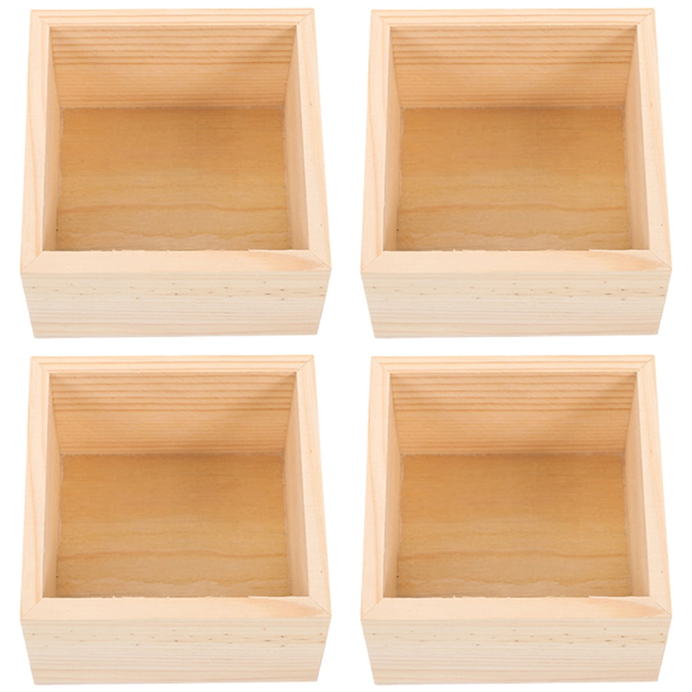 Ping 4Pcs Wooden Boxes Lidless Wooden Boxes Tabletop Wood Boxes Small ...