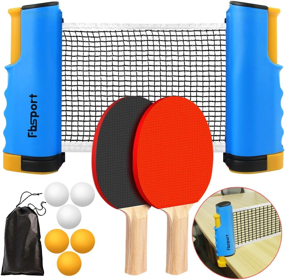 Ping Pong Paddle Set, Portable Table Tennis Set with Retractable Net ...
