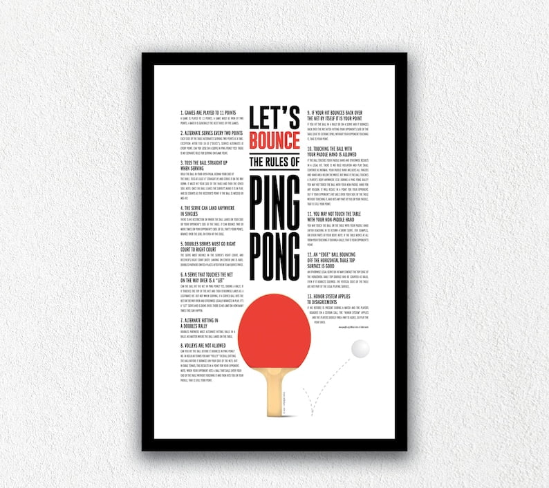 Ping Pong Rules Art Print - Retro Game Room Wall Decor 12x18 UNFRAMDE ...