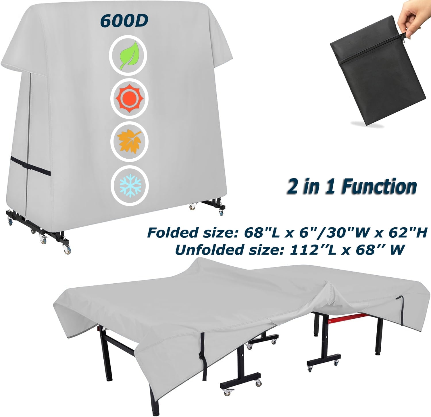 Ping Pong Table Cover Outdoor Waterproof, 600D Indoor Table Tennis Cover Fits Universal 9x5 FT ...