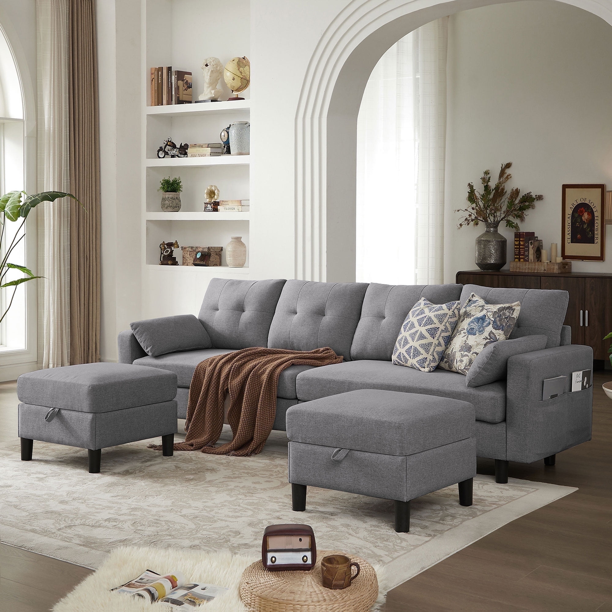 Pingliang Home 101" Modular Convertible Sectional Sofa Couch with ...
