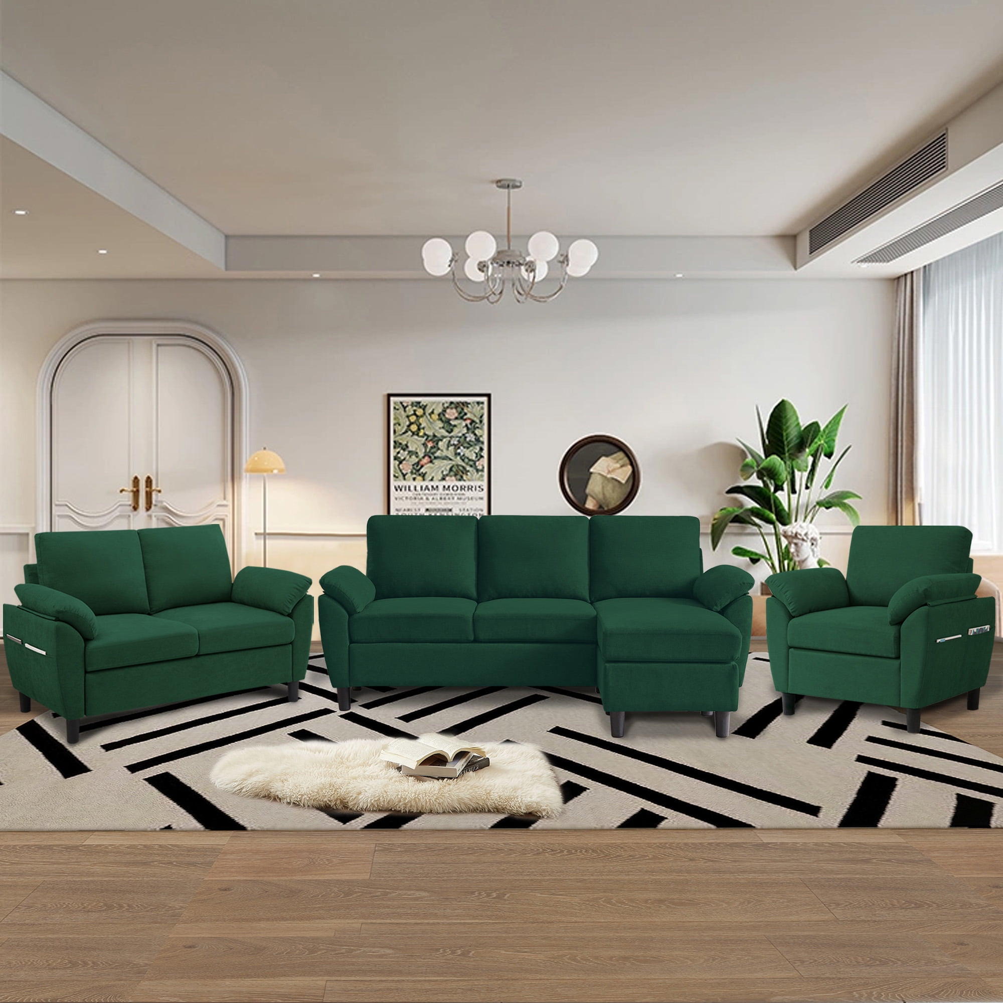 Pingliang Home 3 Piece Living Room Sofa Set,Convertible L-shaped ...