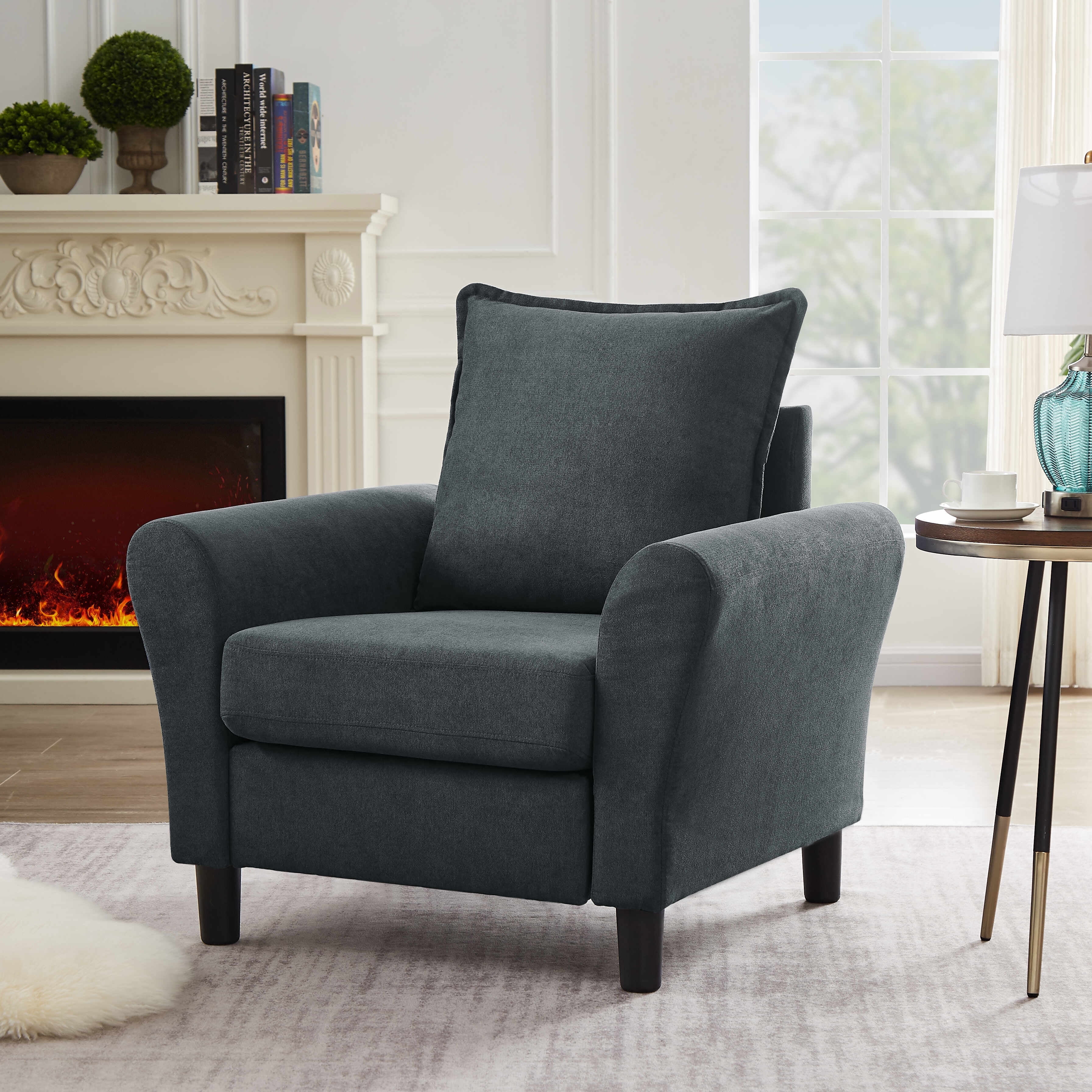 Pingliang Home Linen Fabric Accent Chairs, Mid Century Modern Armchair ...