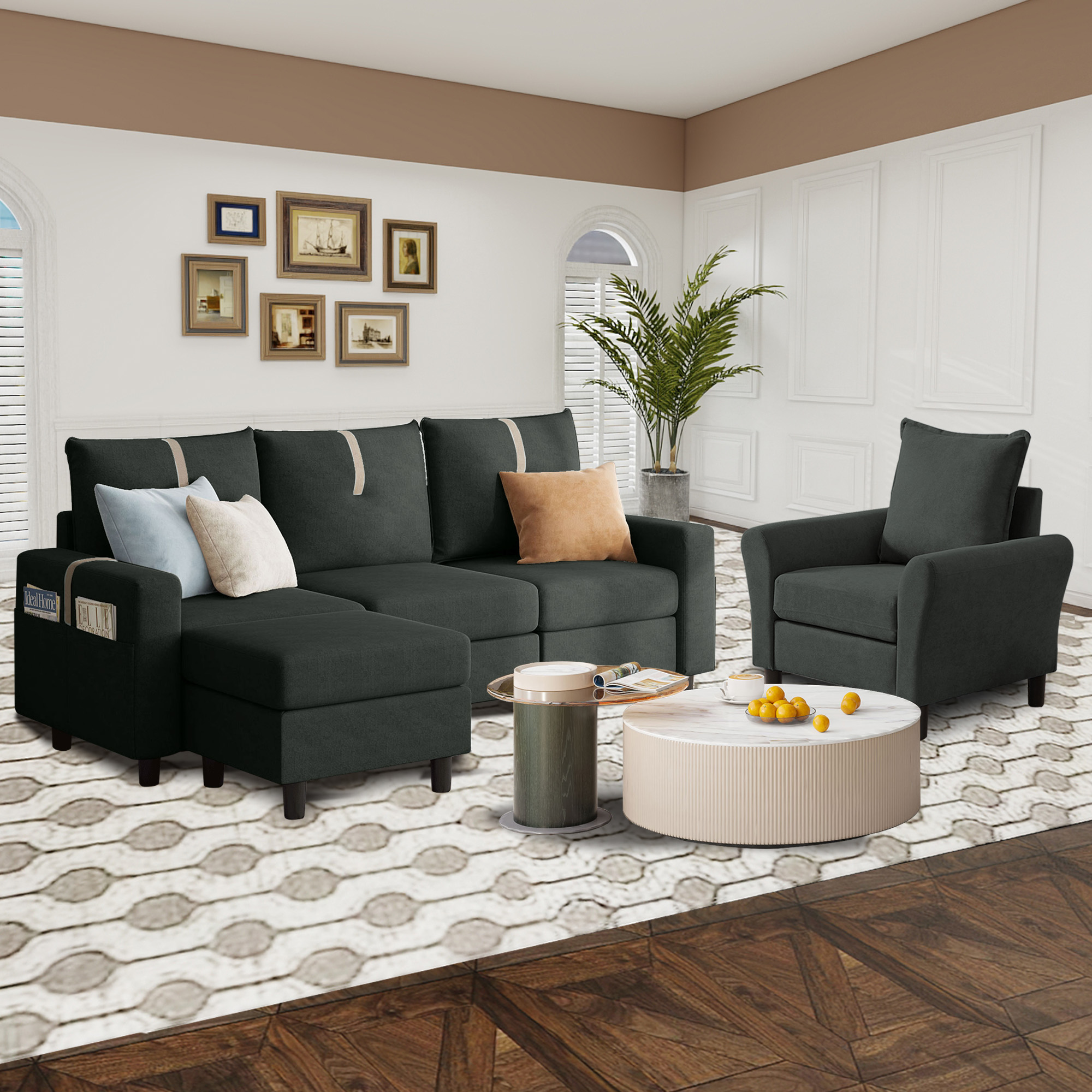 AYCP Furniture Small 3 Seats L Shape Simple Sectional Sofa Couch Set ...